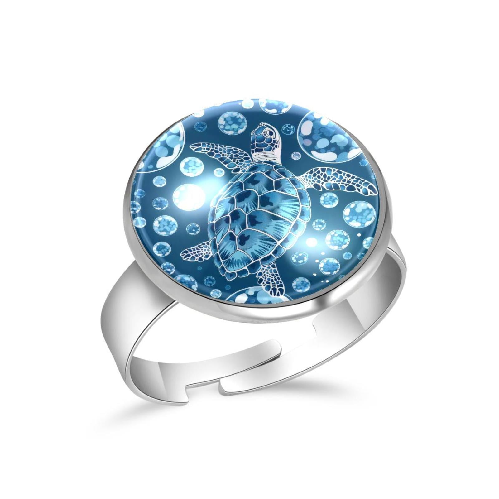 PhooArto Blue Turtle Bubbles Pattern Stainless Steel Rings for Women ...