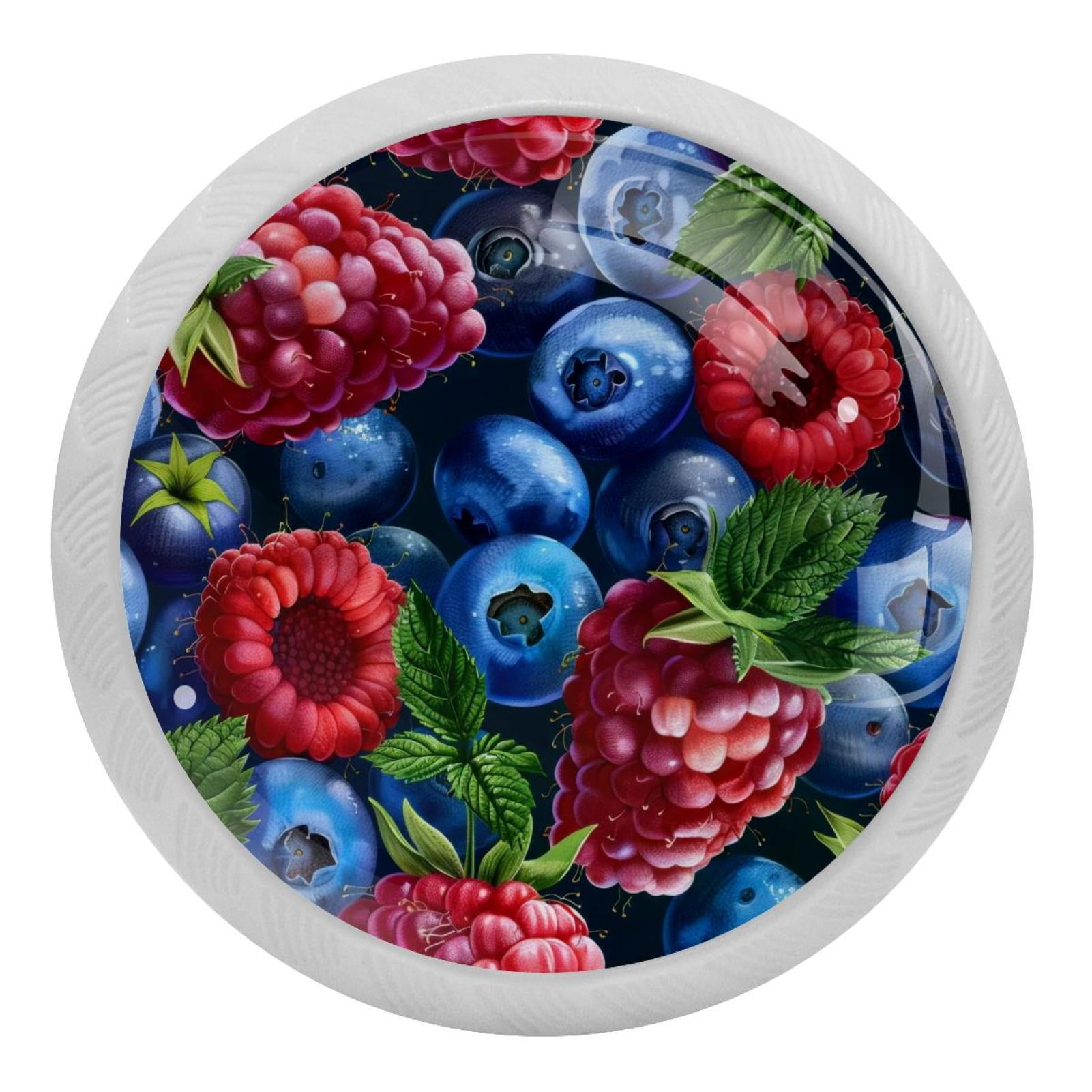 PhooArto Blueberry Raspberry Pattern 4 PCS Crystal Glass Cabinet Knobs ...