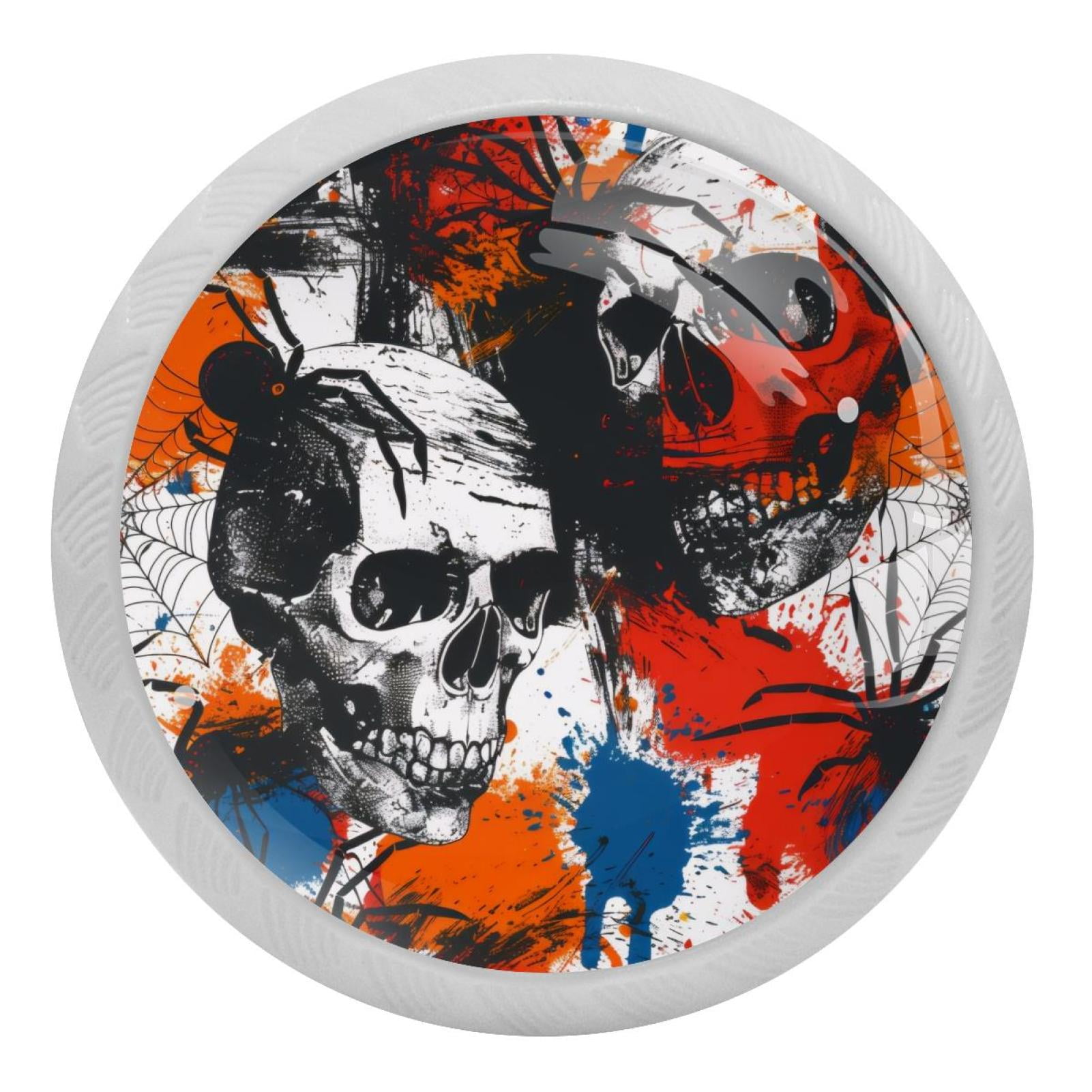 PhooArto Bright Skulls Spiders Pattern 4 PCS Crystal Glass Cabinet ...