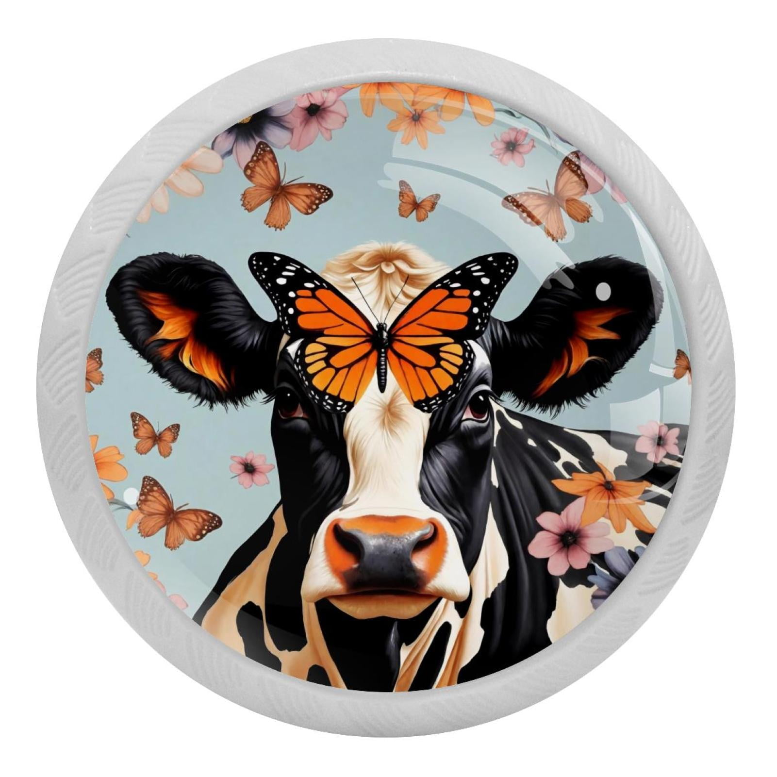 PhooArto Butterfly Cow Print 4 PCS Crystal Glass Cabinet Knobs, Drawer ...