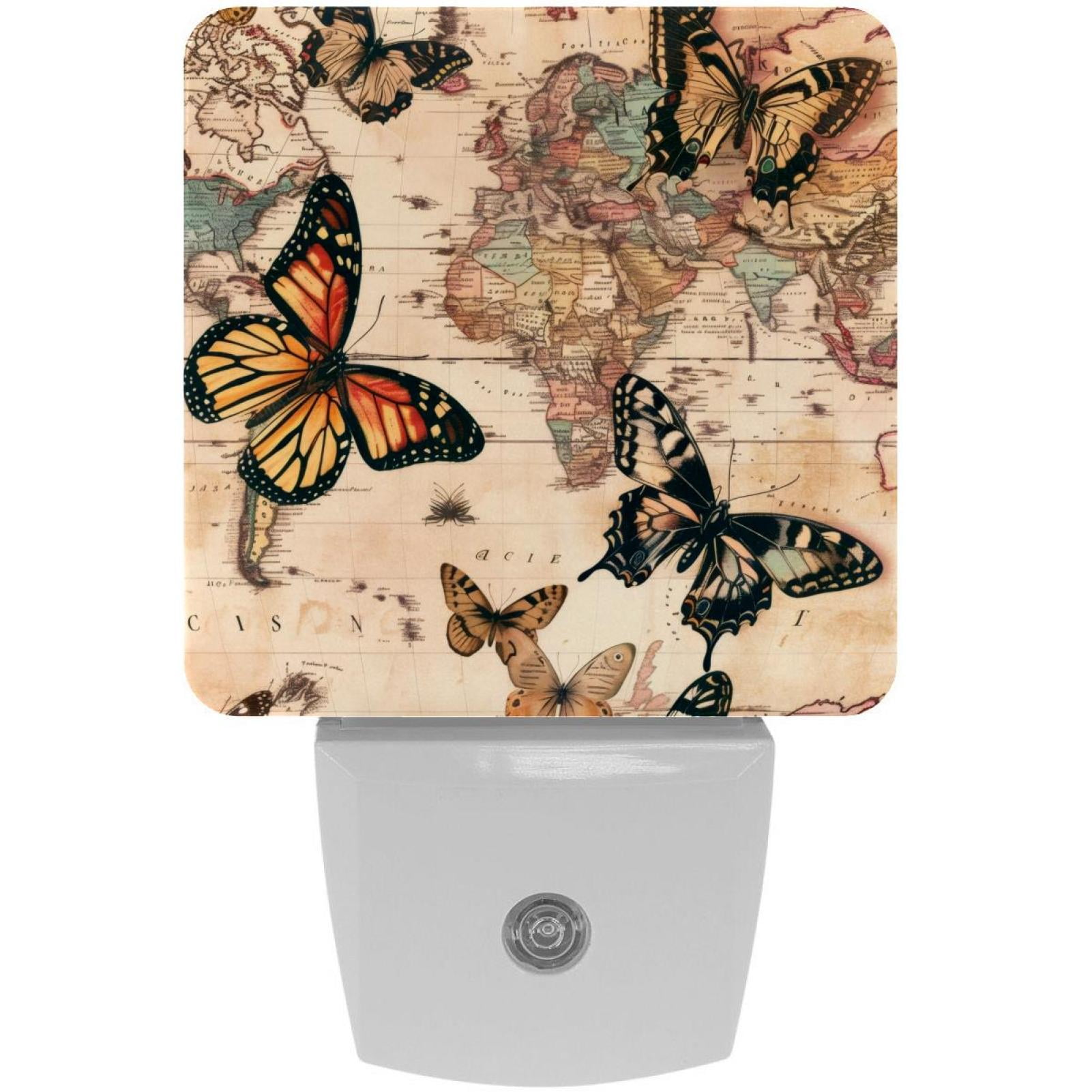 PhooArto Butterfly and Vintage Map Plug in LED Night Light Auto Sensor ...