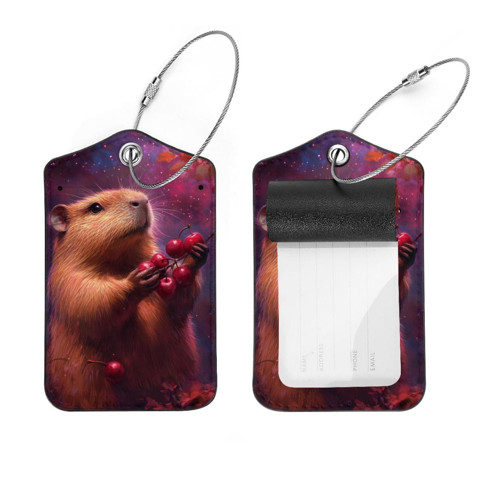 PhooArto Capybaras Cherries Purple Galaxy Luggage Tags with Stainless ...