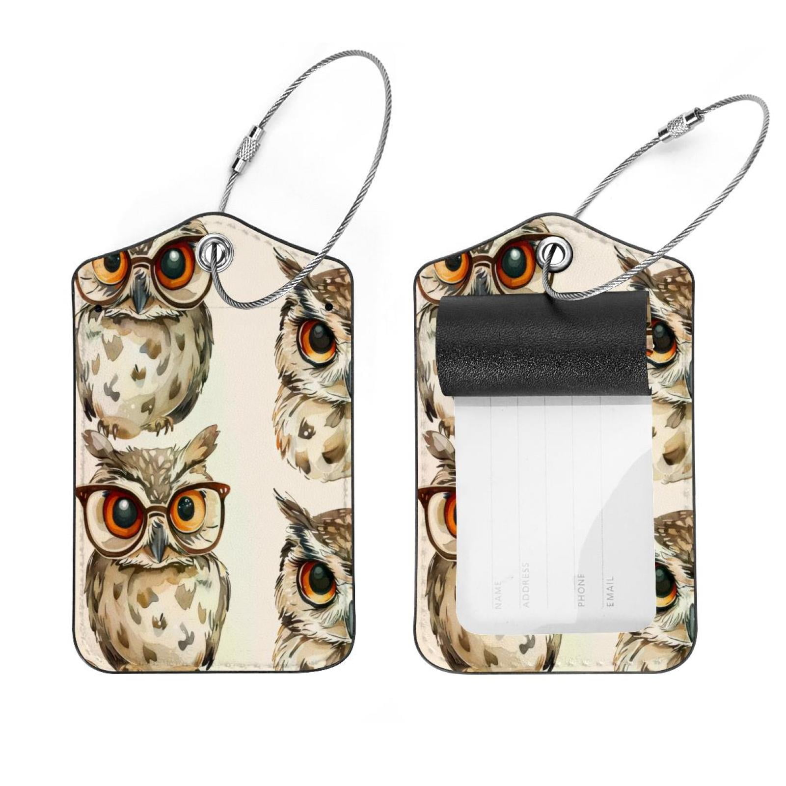 PhooArto Cartoon Owl with Glasses Luggage Tags with Stainless Steel ...