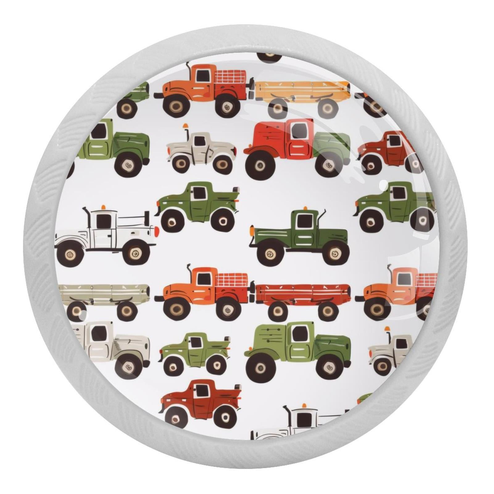 PhooArto Cartoon Truck Tractor Pattern 4 PCS Crystal Glass Cabinet ...