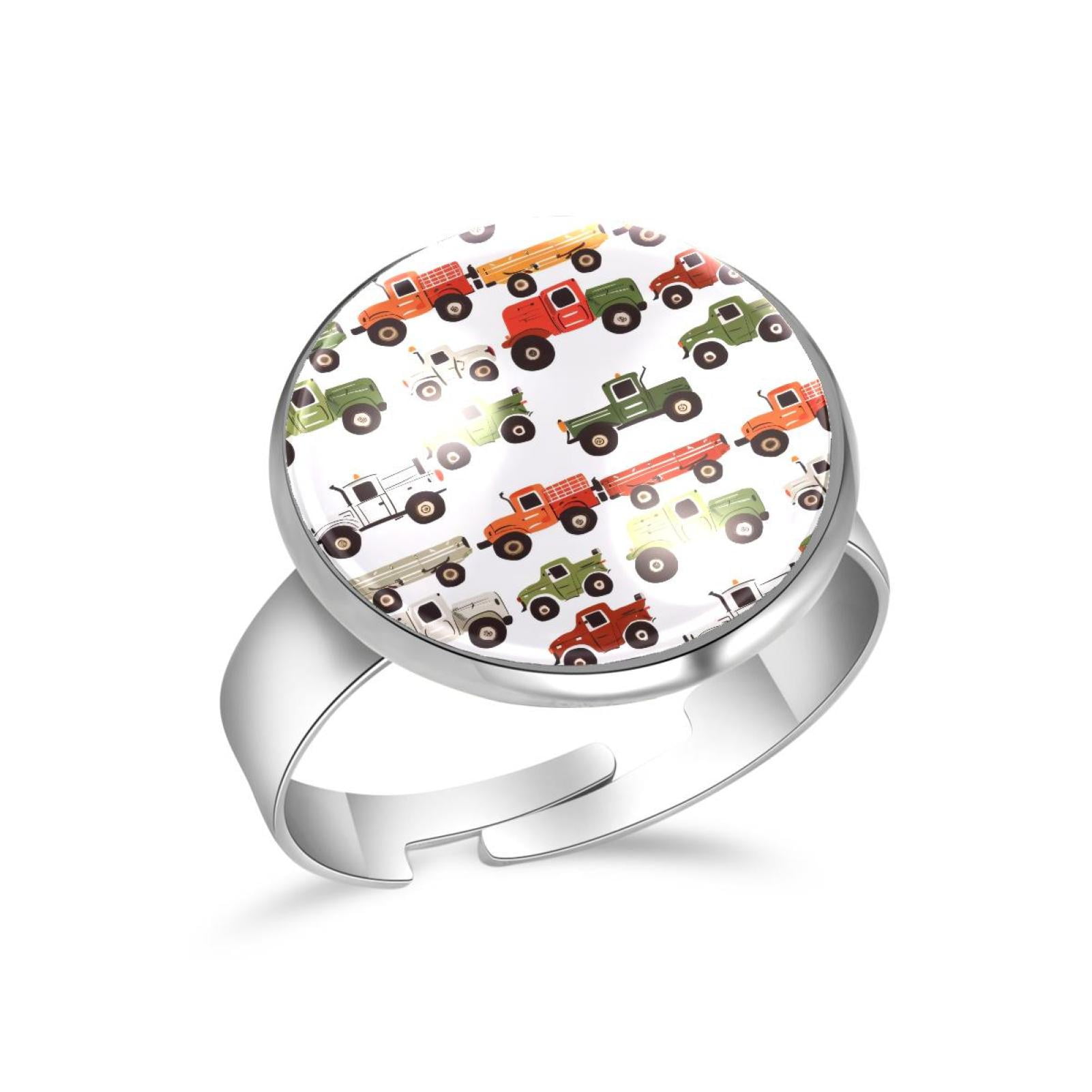 PhooArto Cartoon Truck Tractor Pattern Stainless Steel Rings for Women ...