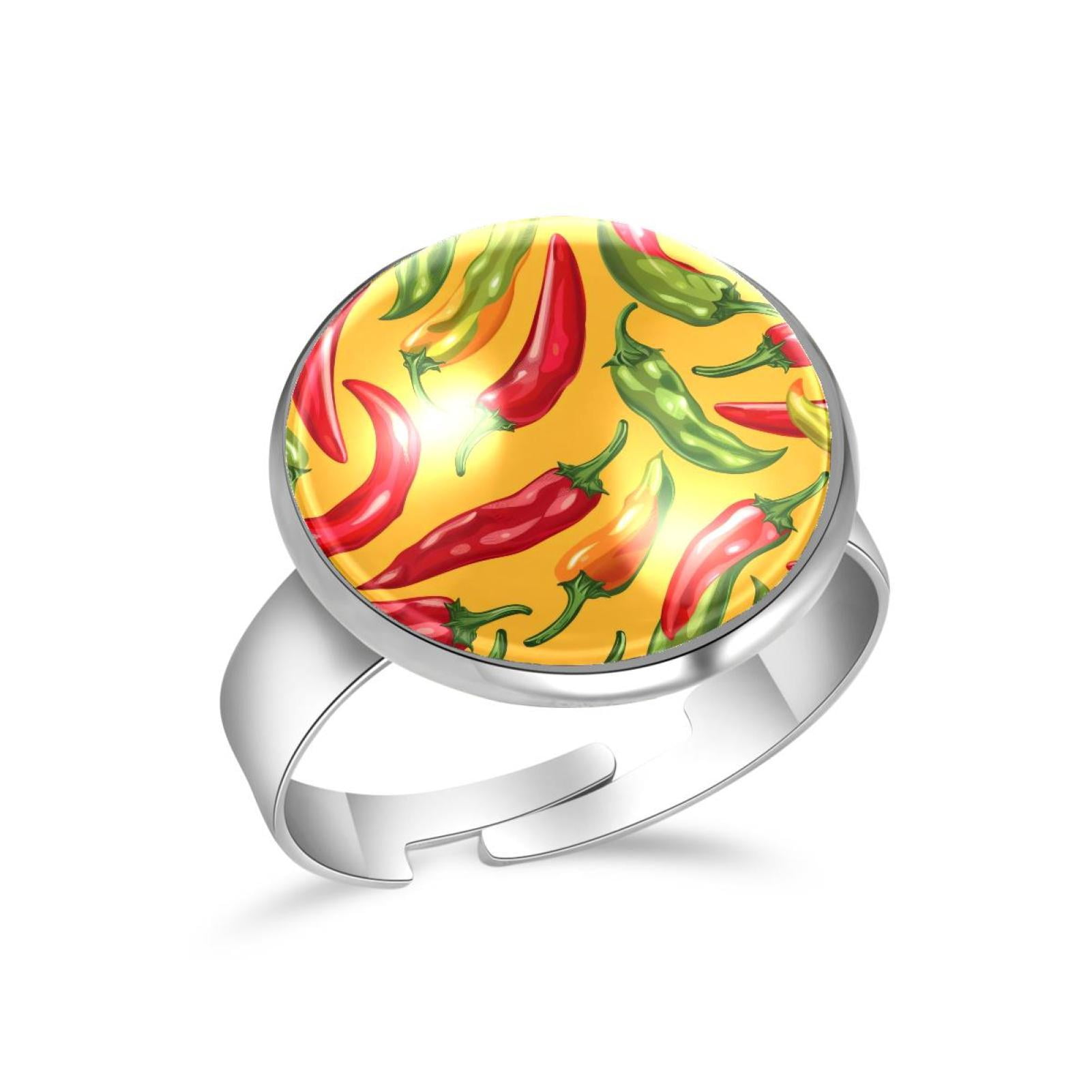 PhooArto Chili Peppers Yellow Pattern Stainless Steel Rings for Women ...
