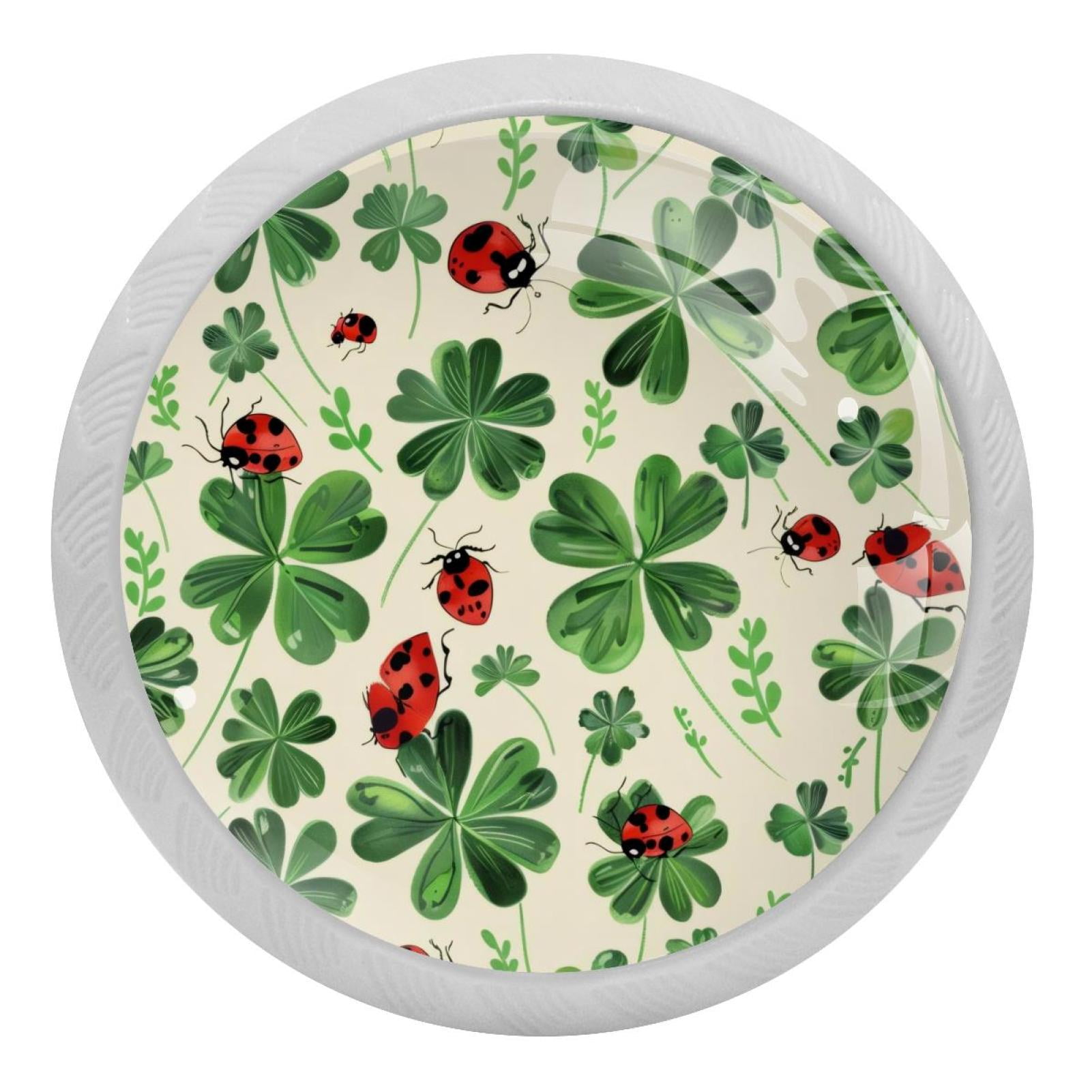 PhooArto Clover Leaves Ladybug Pattern 4 PCS Crystal Glass Cabinet ...