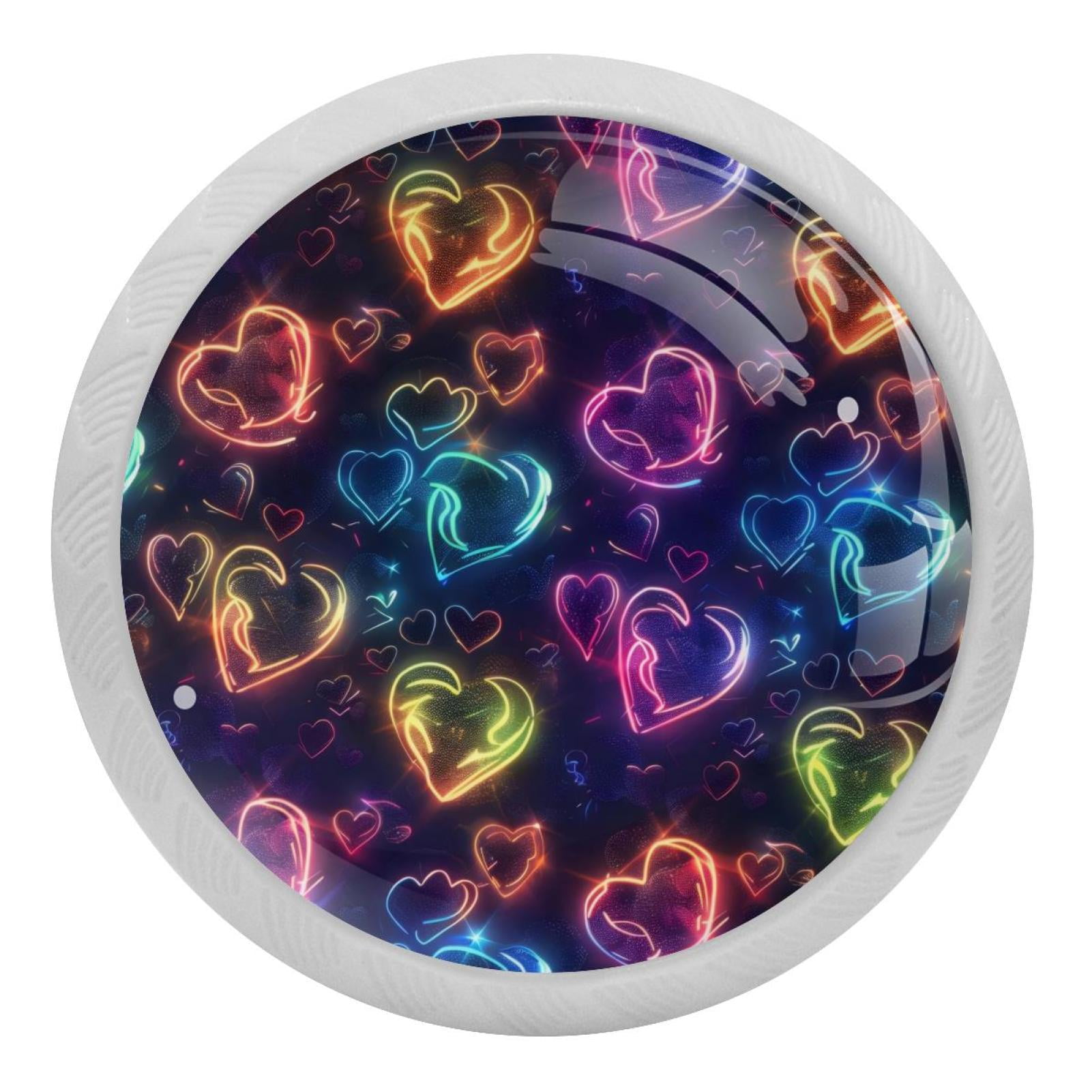 PhooArto Color Neon Hearts 4 PCS Crystal Glass Cabinet Knobs, Drawer ...