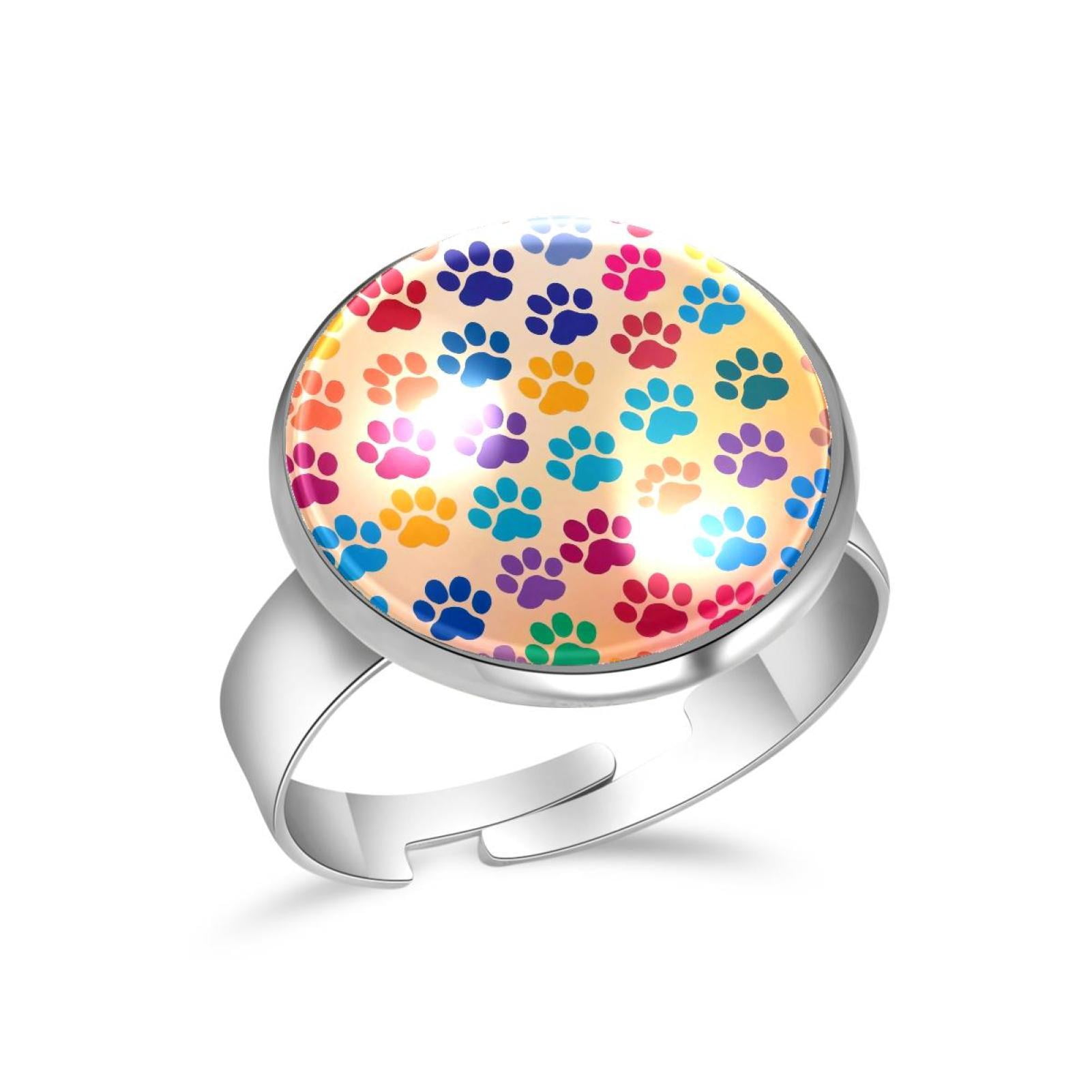 PhooArto Colorful Dog Paw Footprint Patterns Stainless Steel Rings for ...
