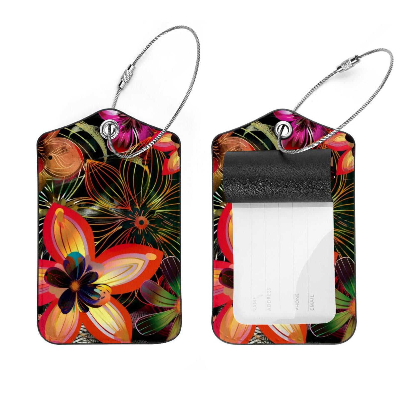 PhooArto Colorful Flowers Floral Luggage Tags with Stainless Steel Loop ...