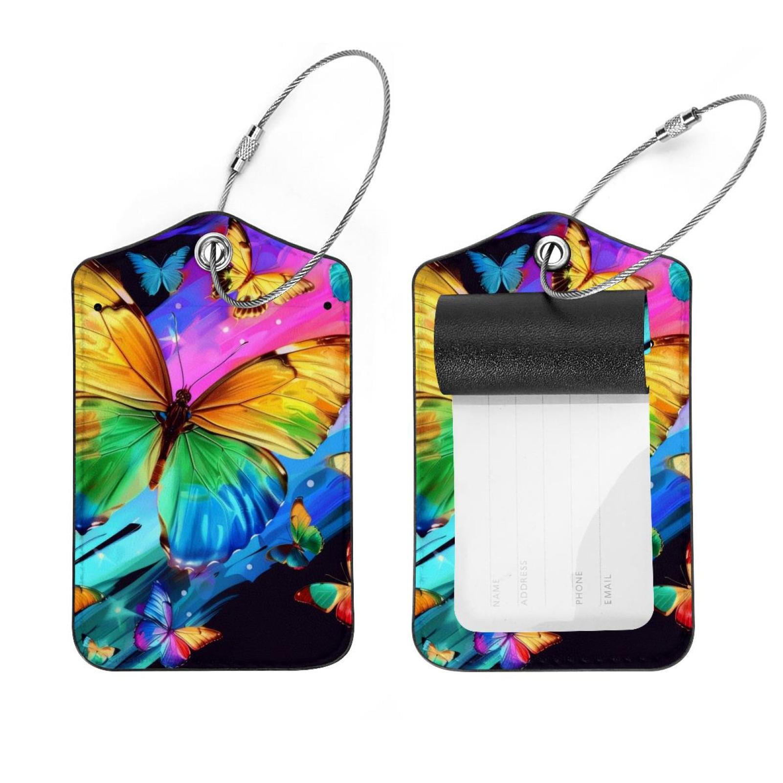 PhooArto Colorful Rainbow Butterfly Luggage Tags with Stainless Steel ...