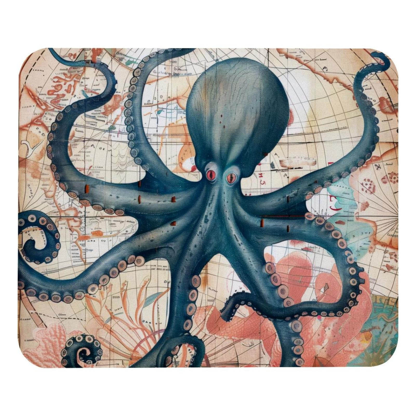 PhooArto Comfortable Mouse Pad Blue Octopus and Map Desktop Mousepad ...