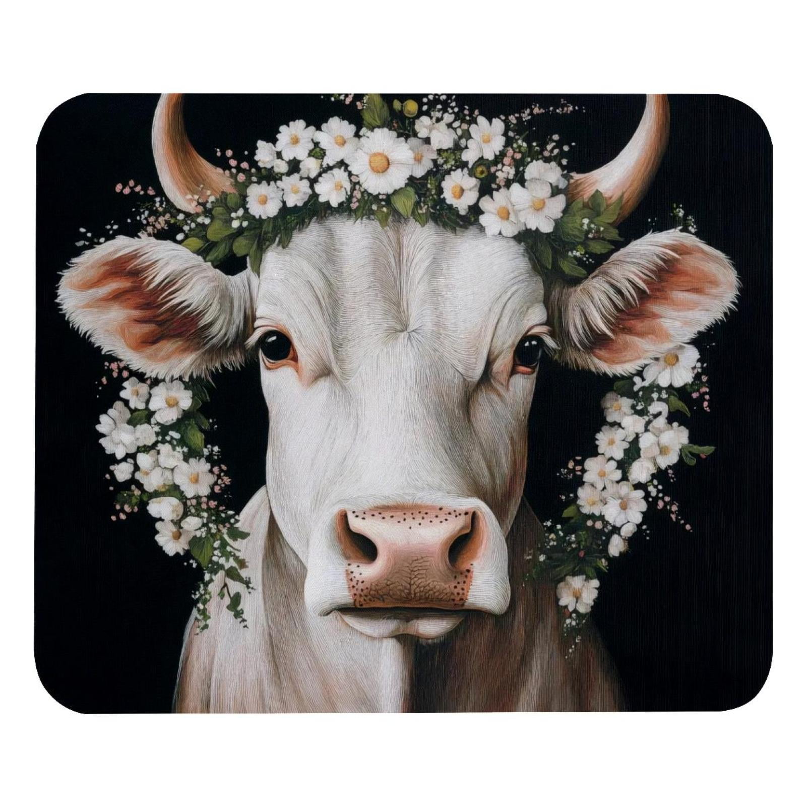 PhooArto Comfortable Mouse Pad Cow Daisy Wreath Desktop Mousepad , 21 x ...