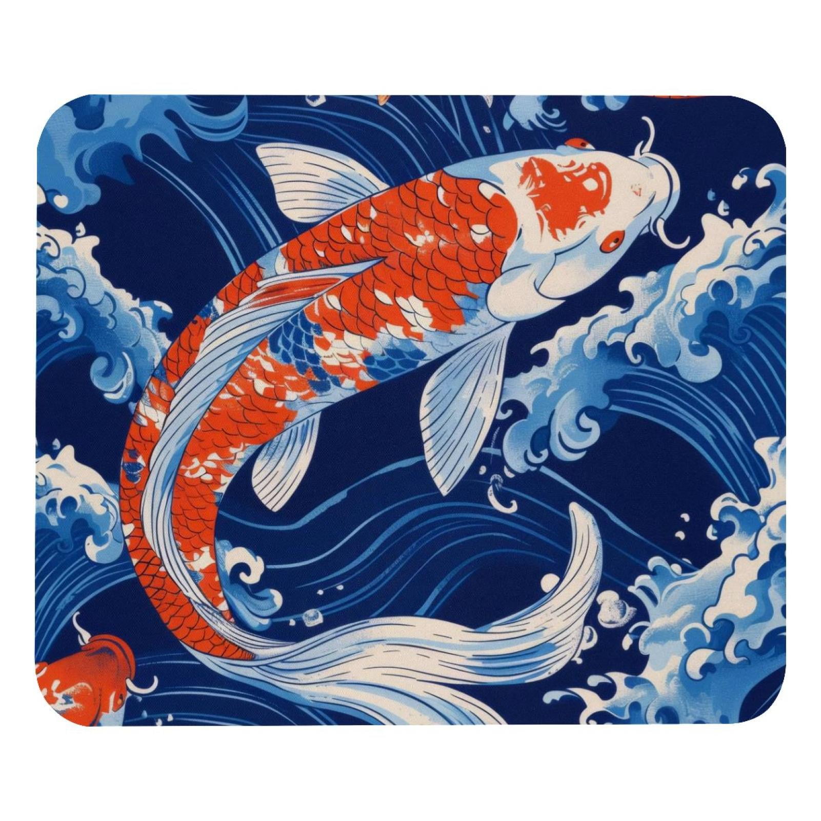 PhooArto Comfortable Mouse Pad Fish Koi Blue Wave Pattern Desktop ...