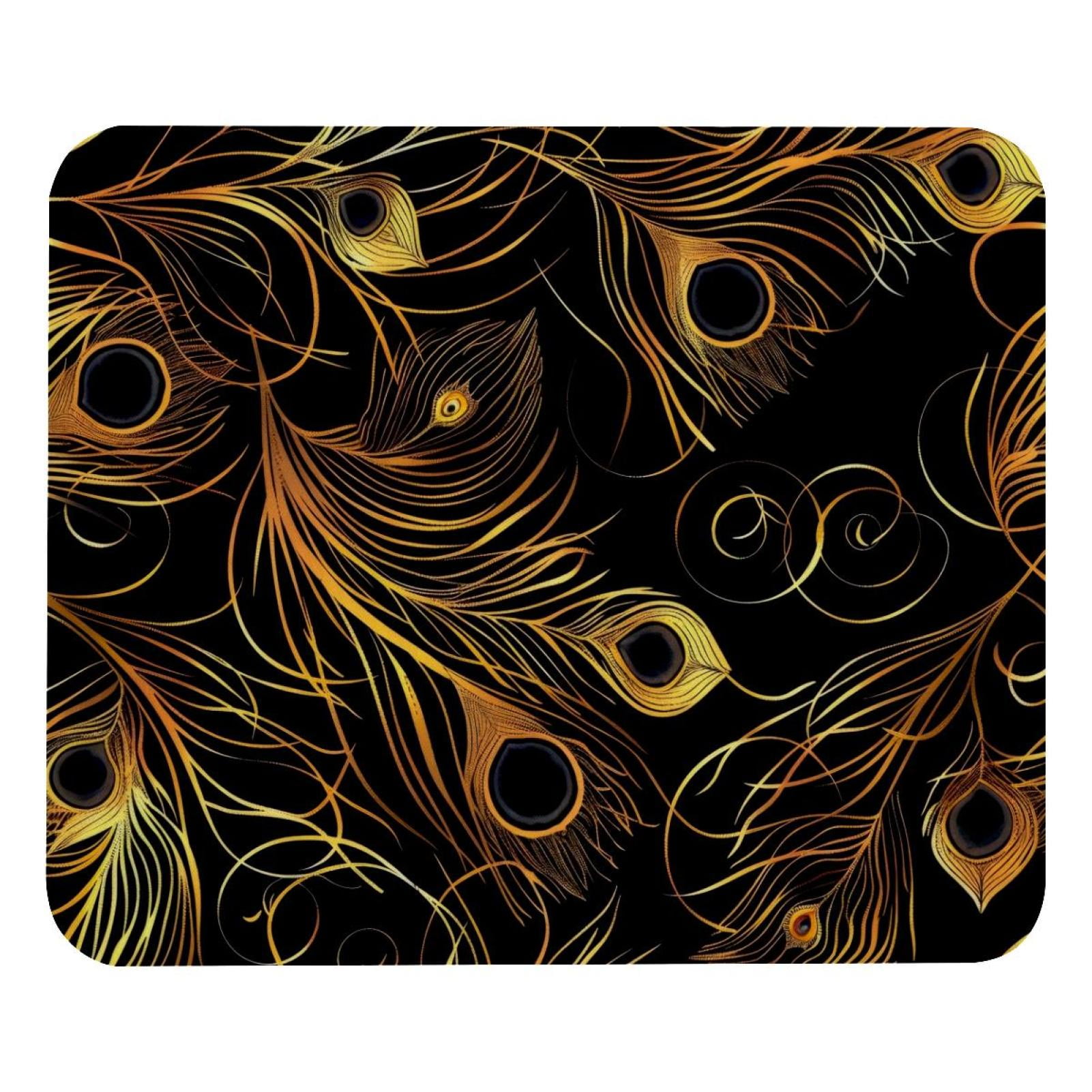 PhooArto Comfortable Mouse Pad Golden Peacock Feather Pattern Desktop ...