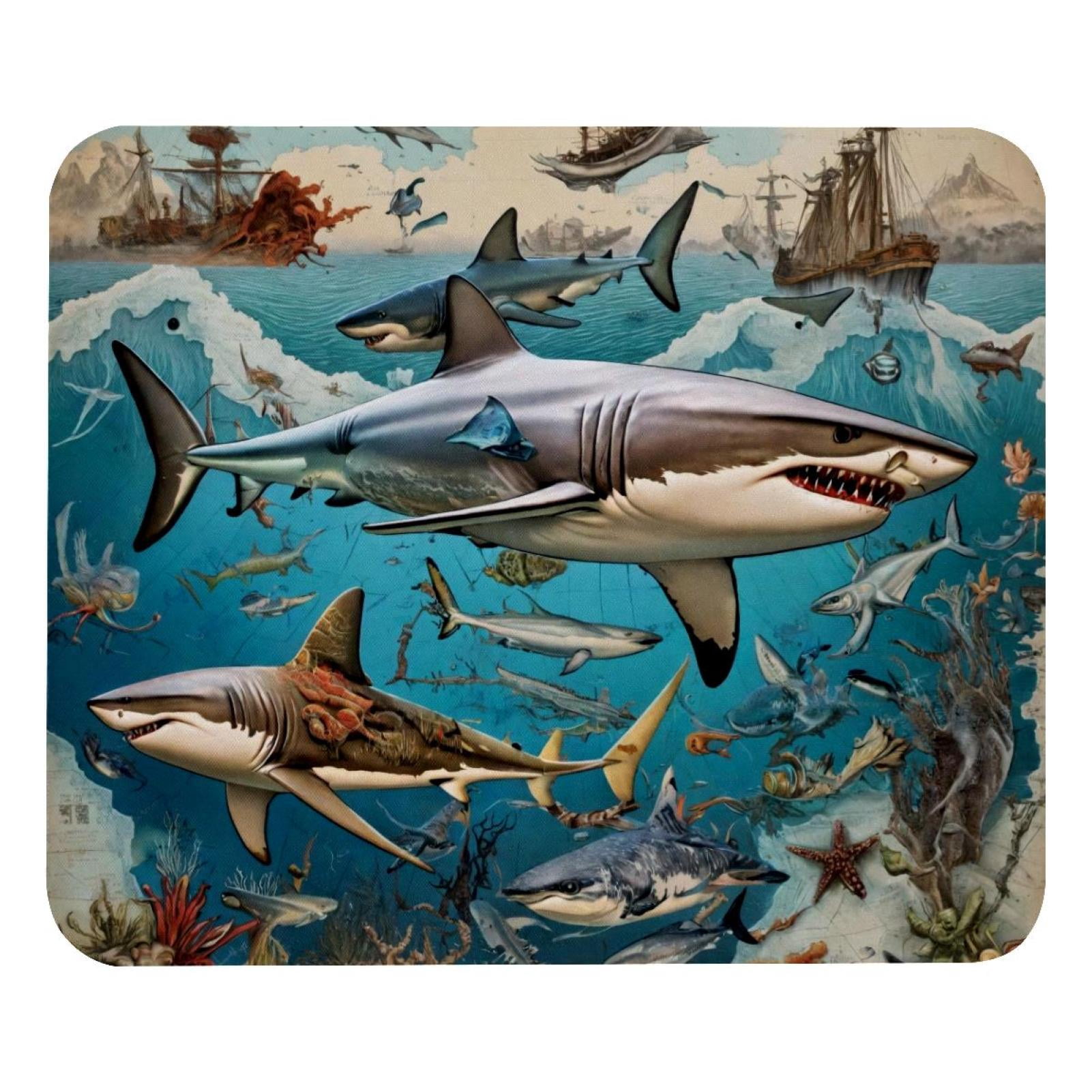 PhooArto Comfortable Mouse Pad Marine Shark Vintage Map Desktop ...