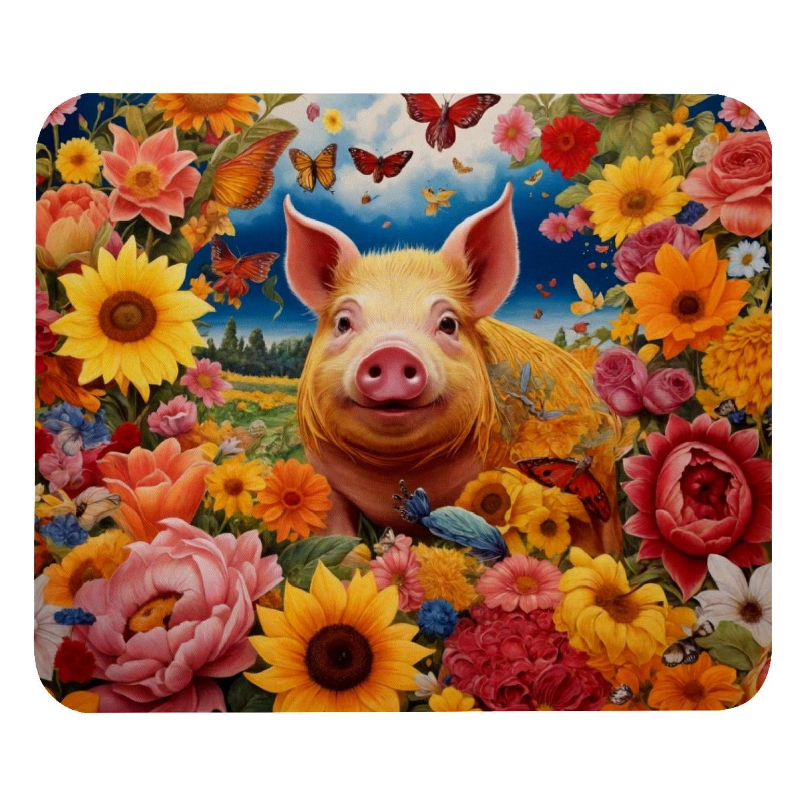 PhooArto Comfortable Mouse Pad Spring Flowers Pig Butterflies Desktop ...