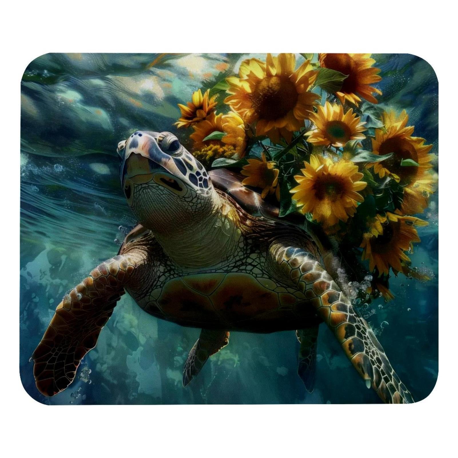 PhooArto Comfortable Mouse Pad Underwater Sea Turtle Carry Sunflowers Desktop Mousepad , 21 x 25 ...