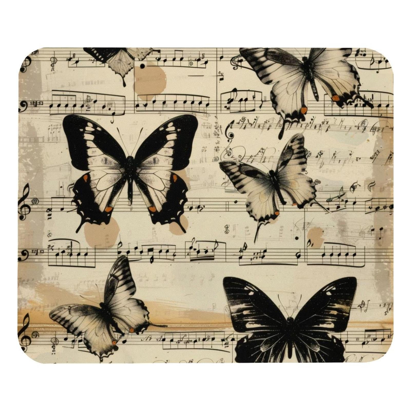 PhooArto Comfortable Mouse Pad Vintage Butterflies and Music Notes ...