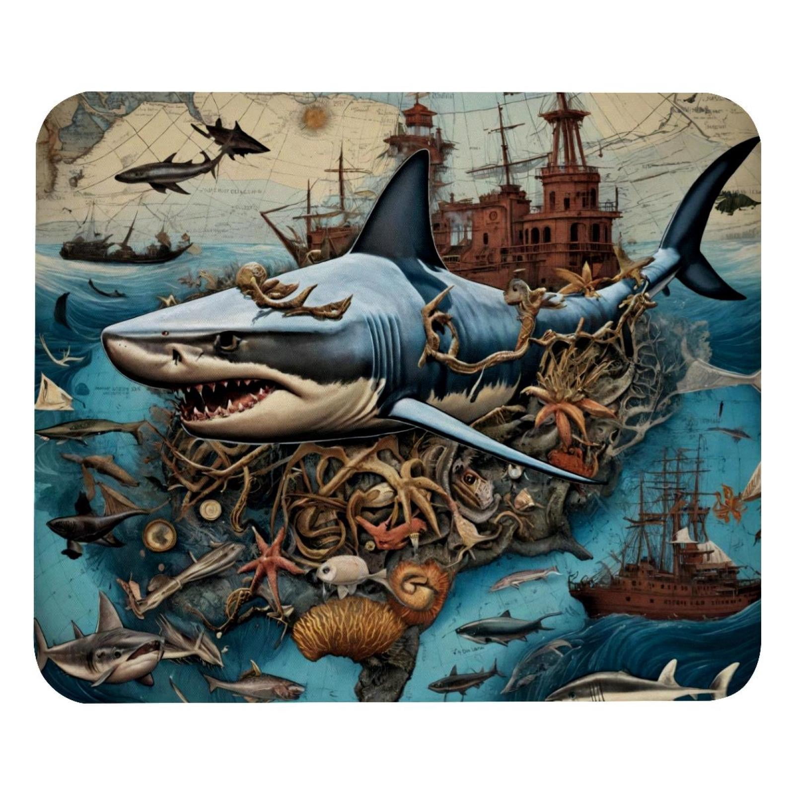 PhooArto Comfortable Mouse Pad Vintage Map Marine Shark Desktop ...