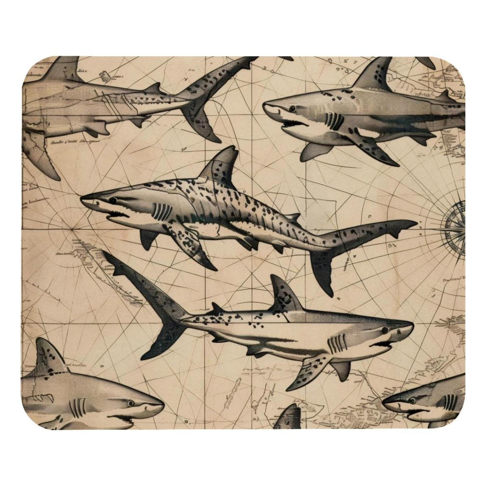 PhooArto Comfortable Mouse Pad Vintage Map Sea Sharks Pattern Desktop ...