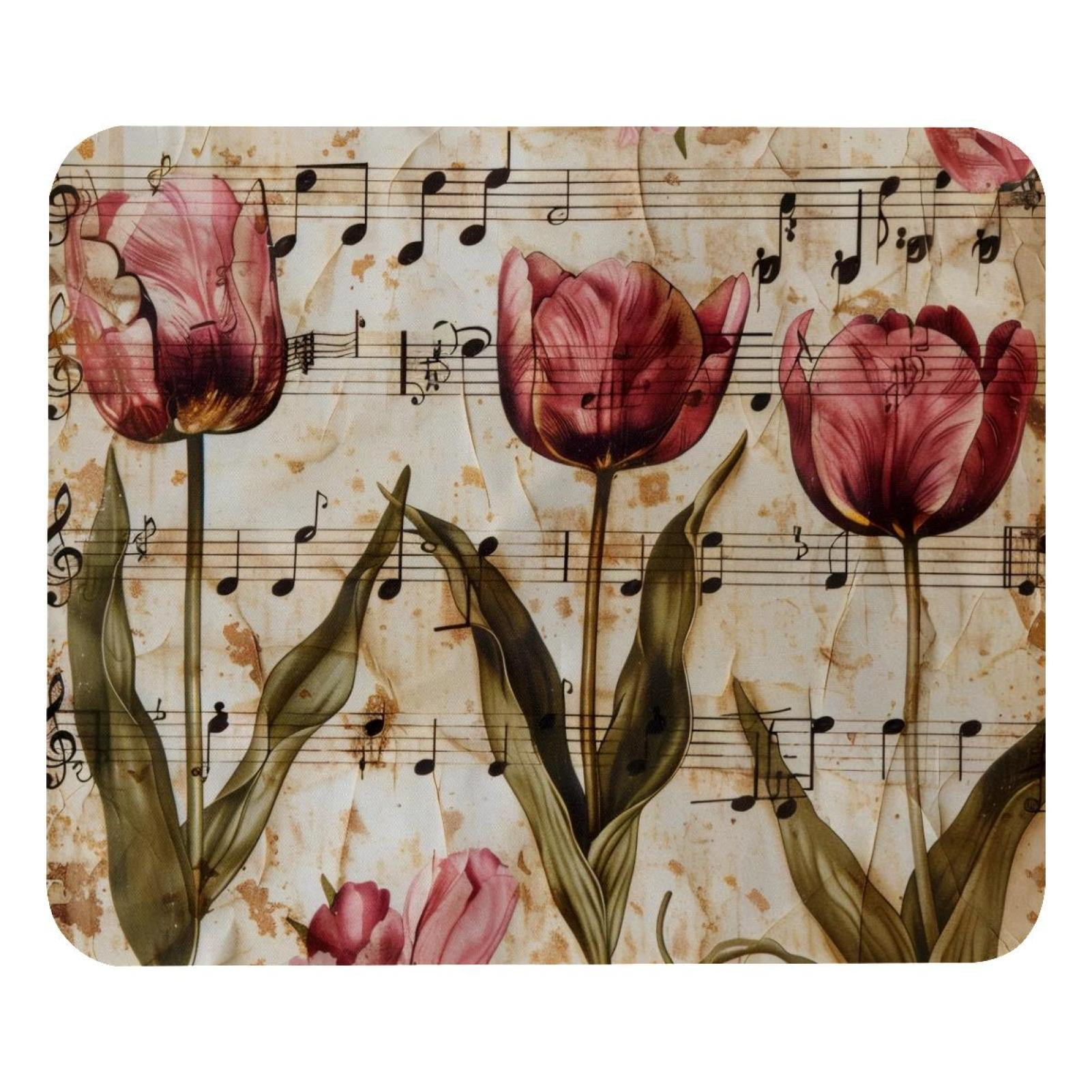 PhooArto Comfortable Mouse Pad Vintage Tulip Music Notes Patterns ...