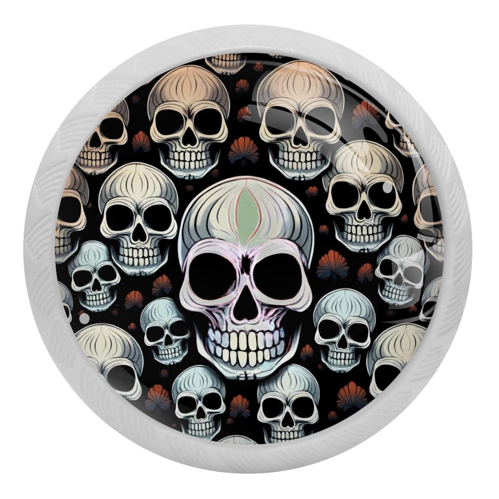 PhooArto Cool Skull Head Pattern 4 PCS Crystal Glass Cabinet Knobs ...