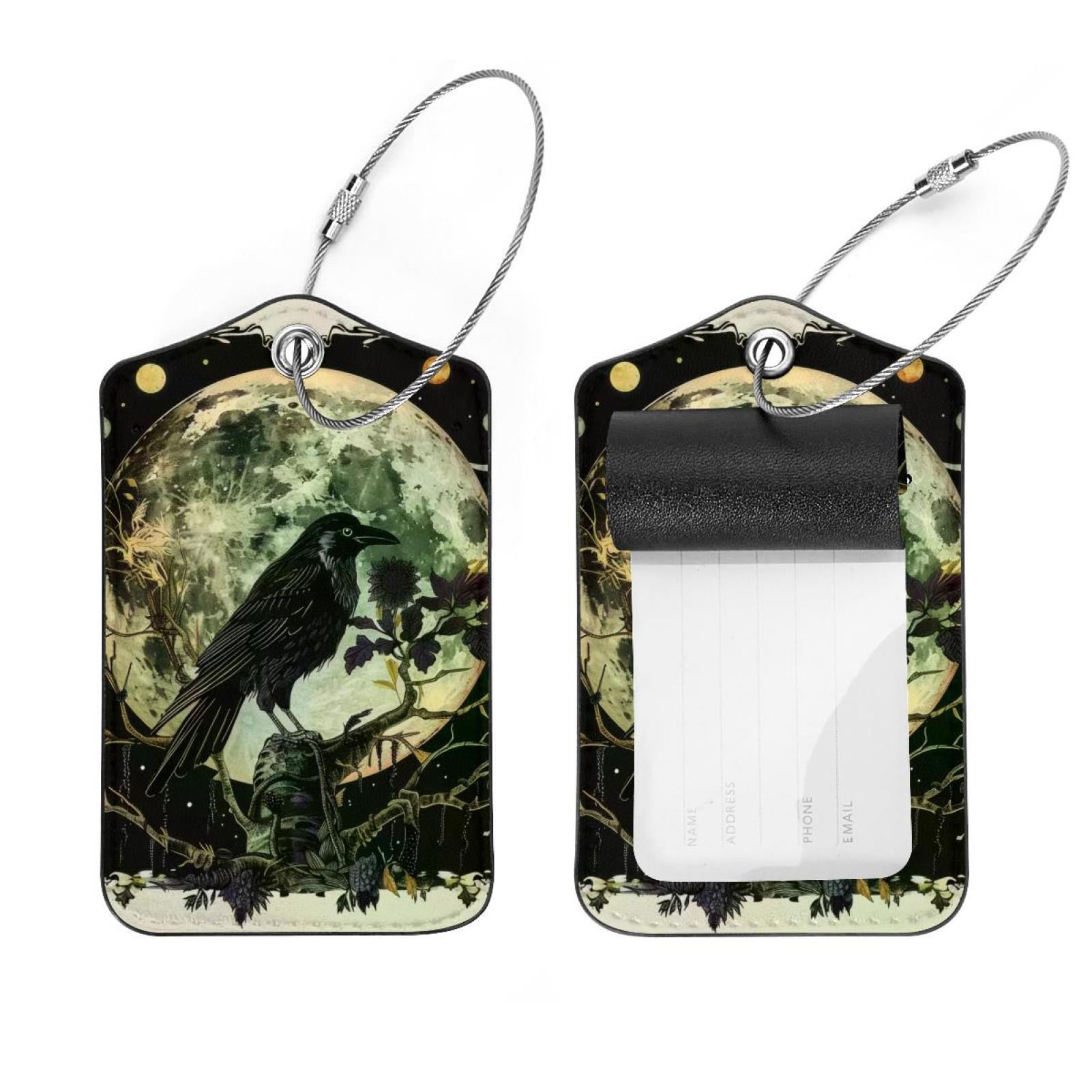 PhooArto Crow Moon Tree Leaves Luggage Tags with Stainless Steel Loop ...