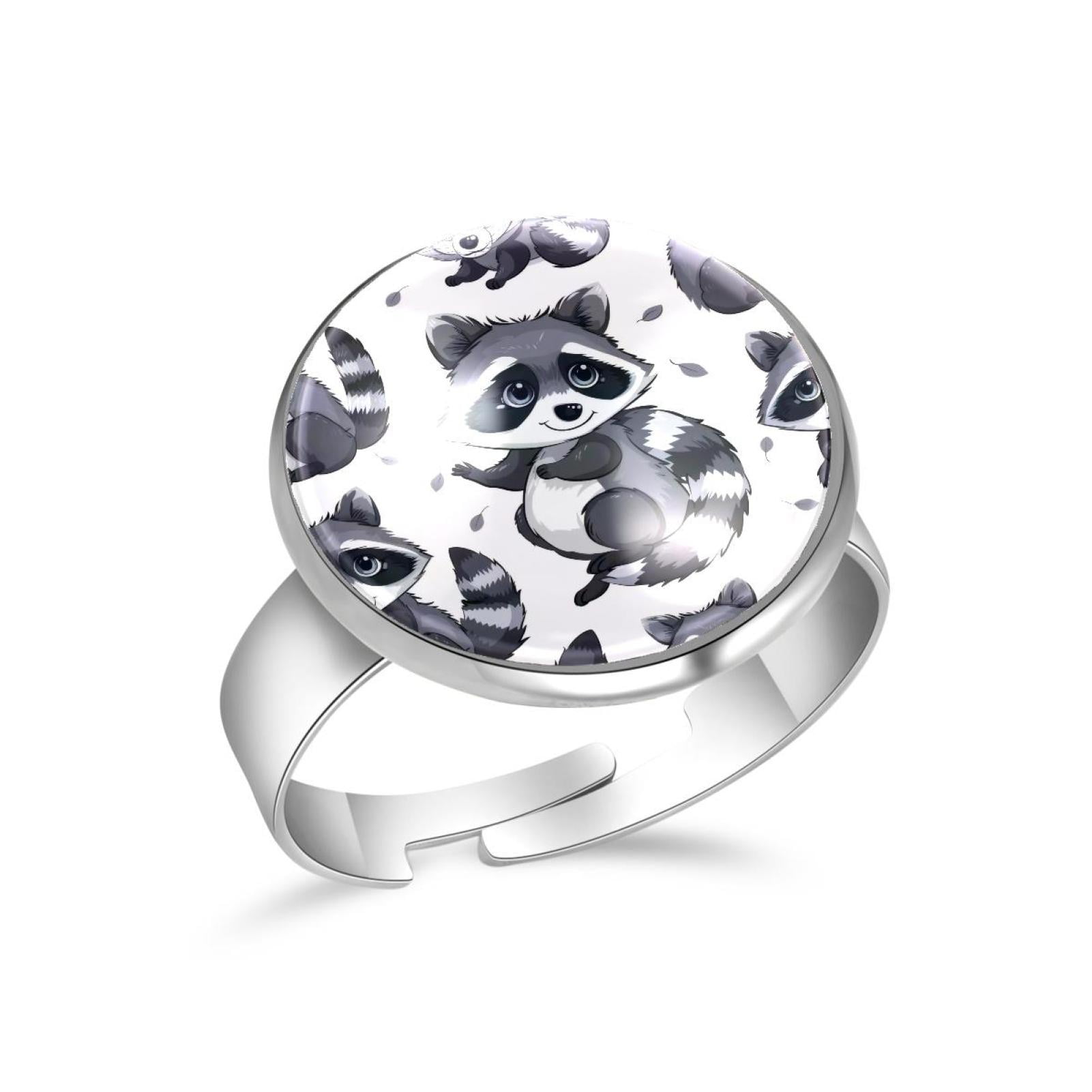 PhooArto Cute Cartoon Raccoon Patterns Stainless Steel Rings for Women ...