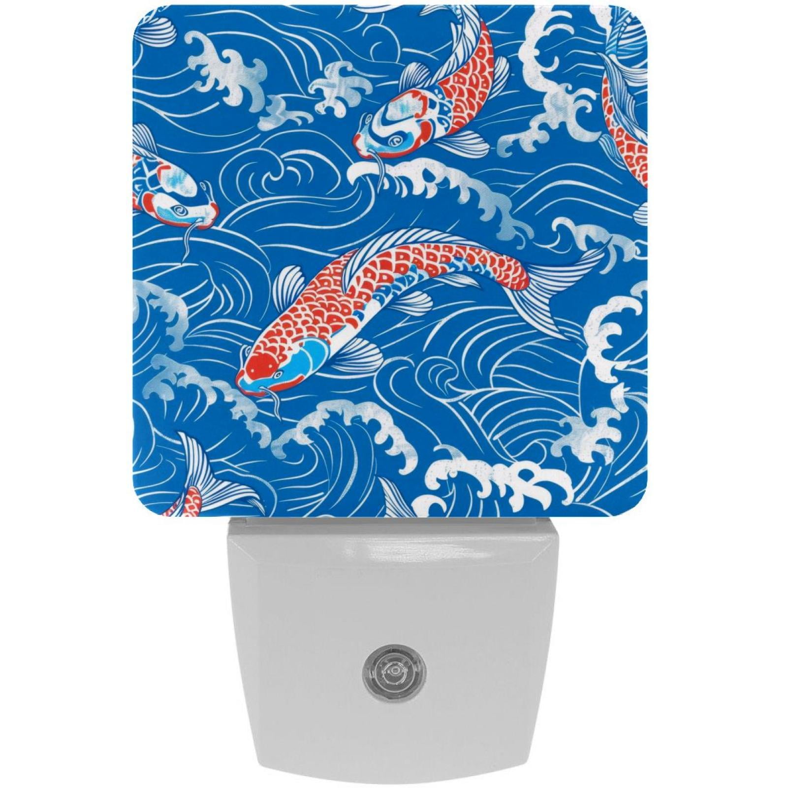 PhooArto Cute Fish Koi Blue Wave Pattern Plug in LED Night Light Auto ...