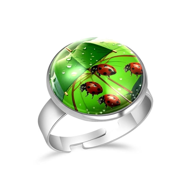 PhooArto Cute Ladybugs Green Umbrella Stainless Steel Rings for Women ...