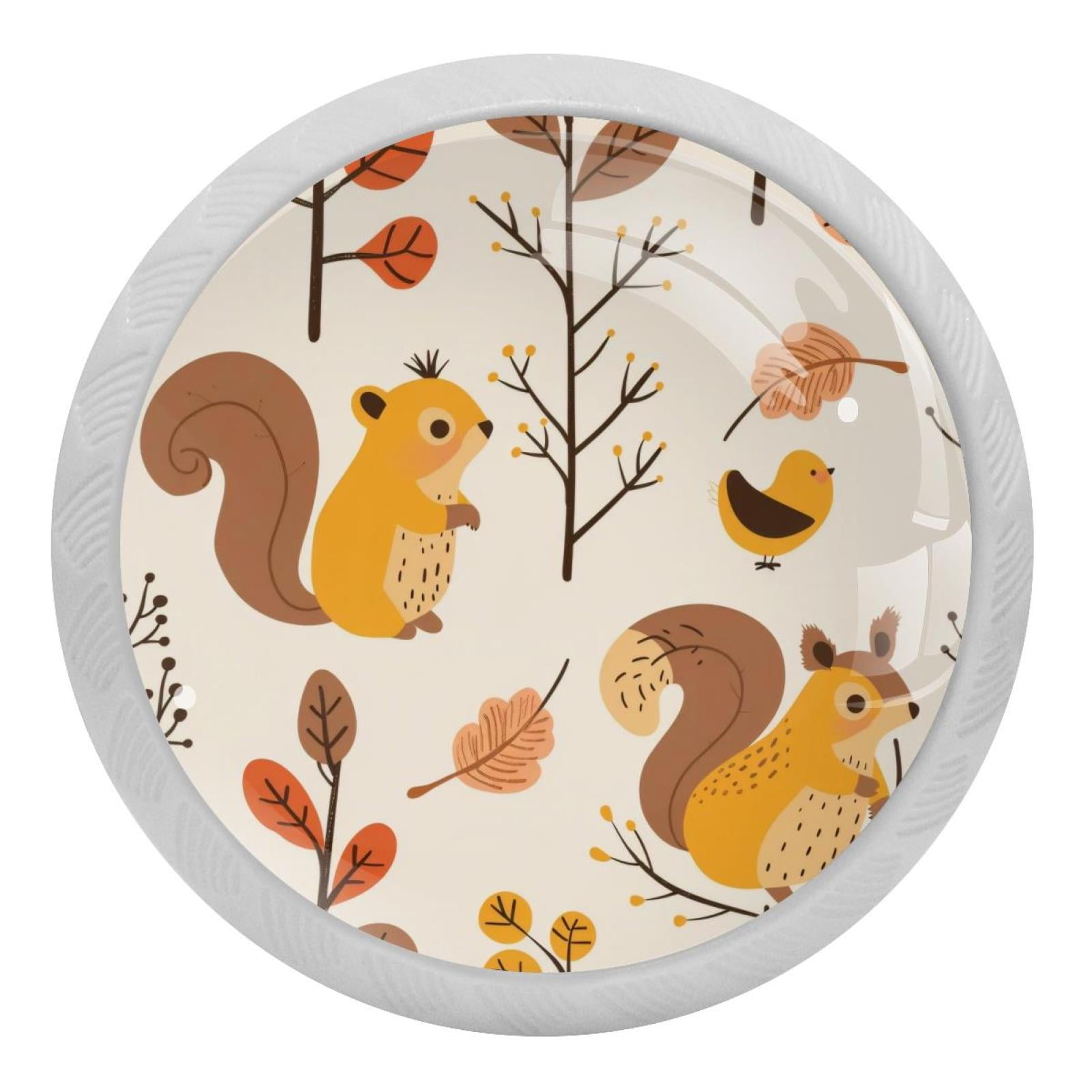 PhooArto Cute Squirrel Bird Forest Pattern 4 PCS Crystal Glass Cabinet ...