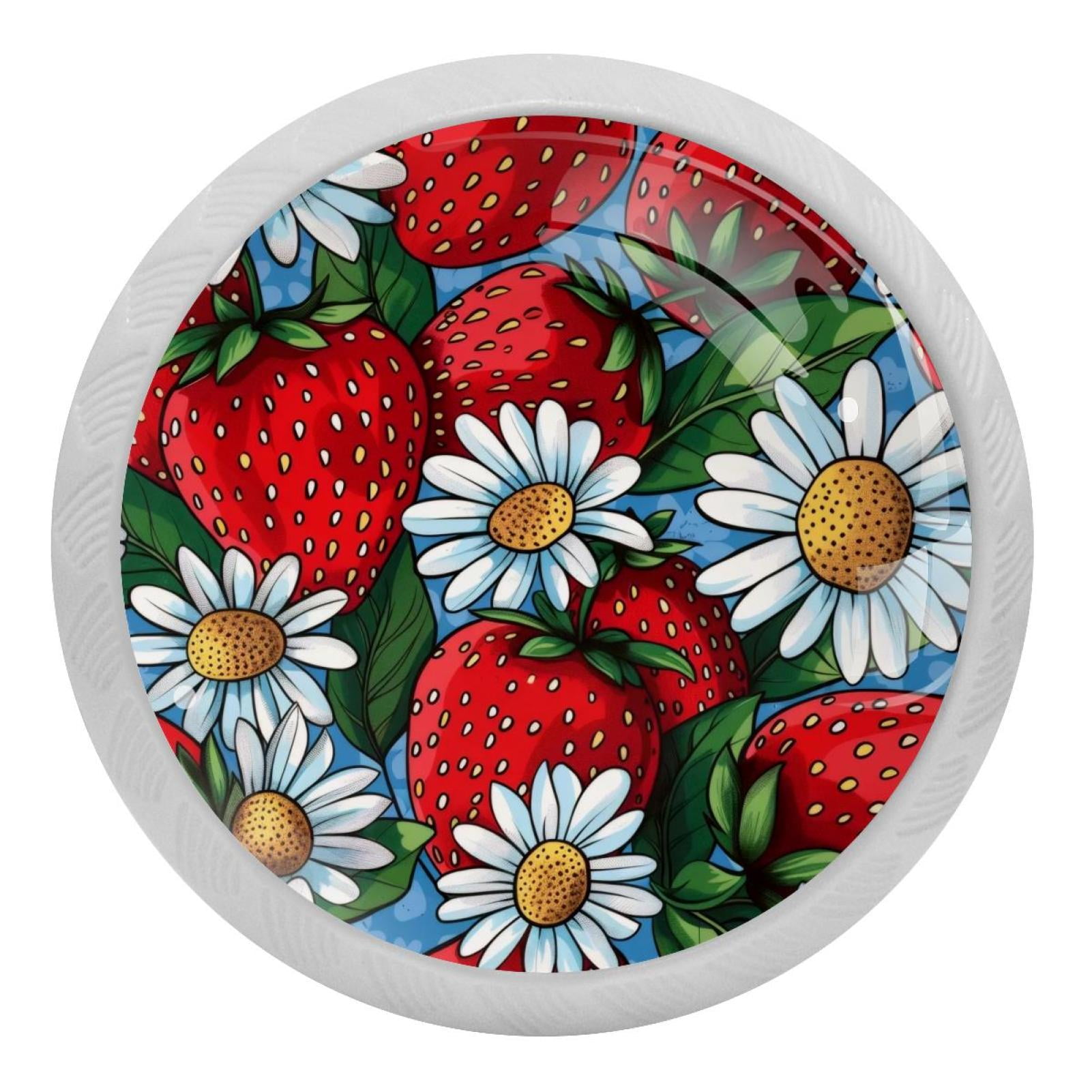 PhooArto Cute Strawberry Daisy Flowers Pattern 4 PCS Crystal Glass ...