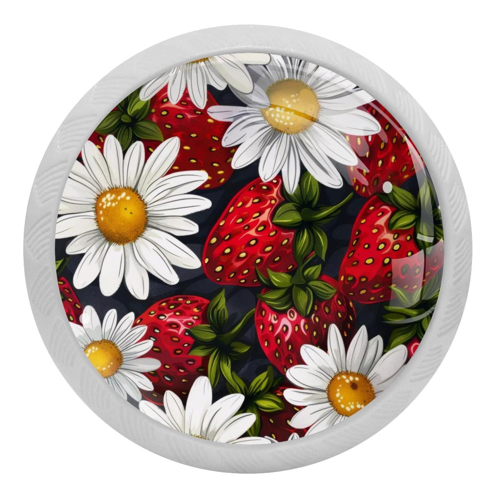 PhooArto Daisy Flower Strawberry Pattern 4 PCS Crystal Glass Cabinet ...