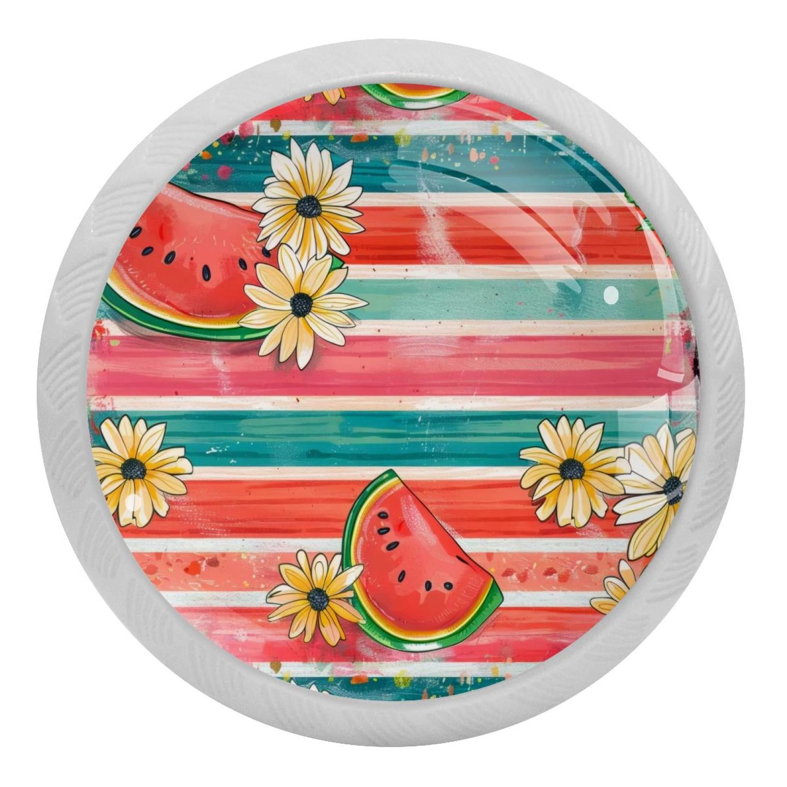 PhooArto Daisy Watermelon Stripe 4 PCS Crystal Glass Cabinet Knobs ...