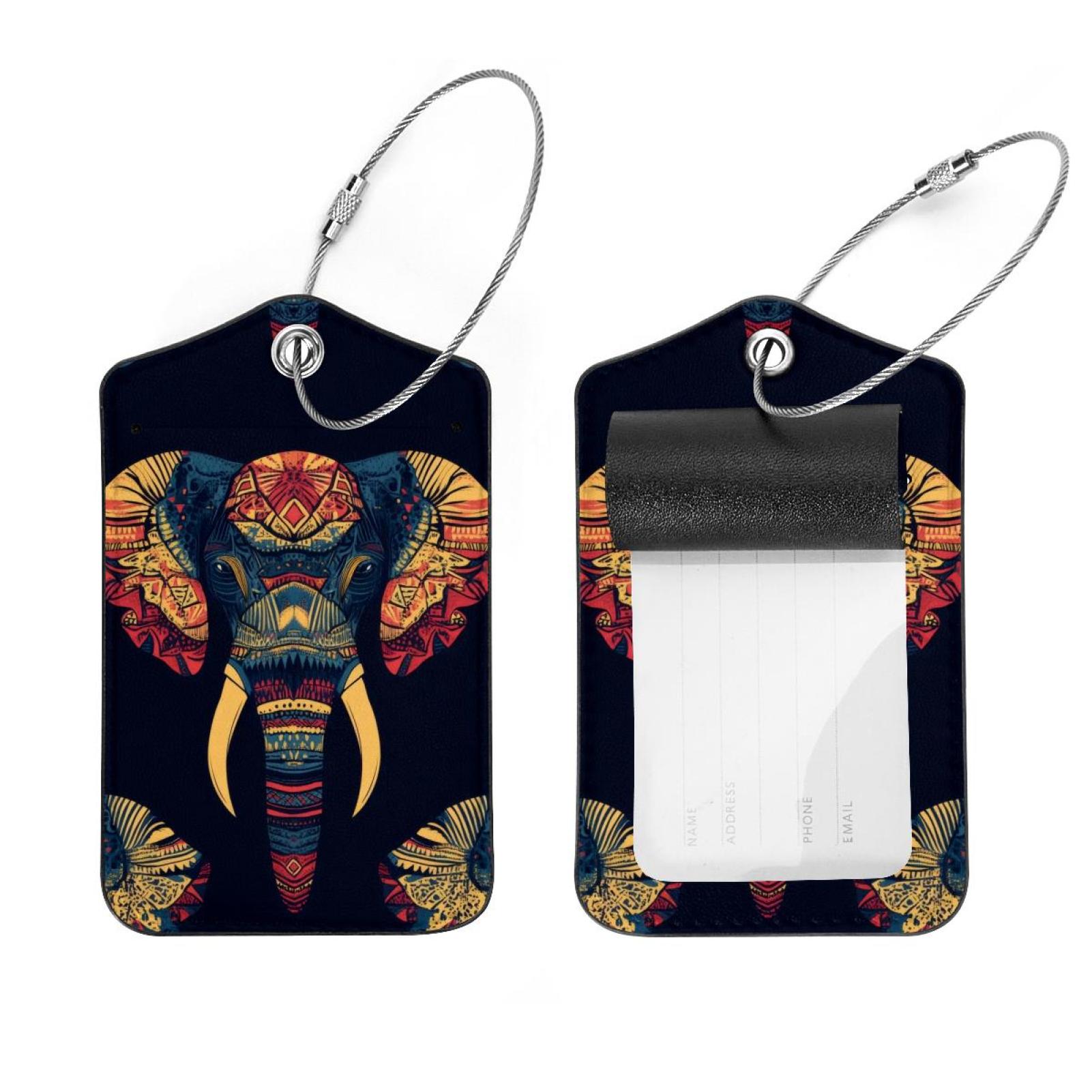 PhooArto Elephant Head Tribe Pattern Luggage Tags with Stainless Steel ...