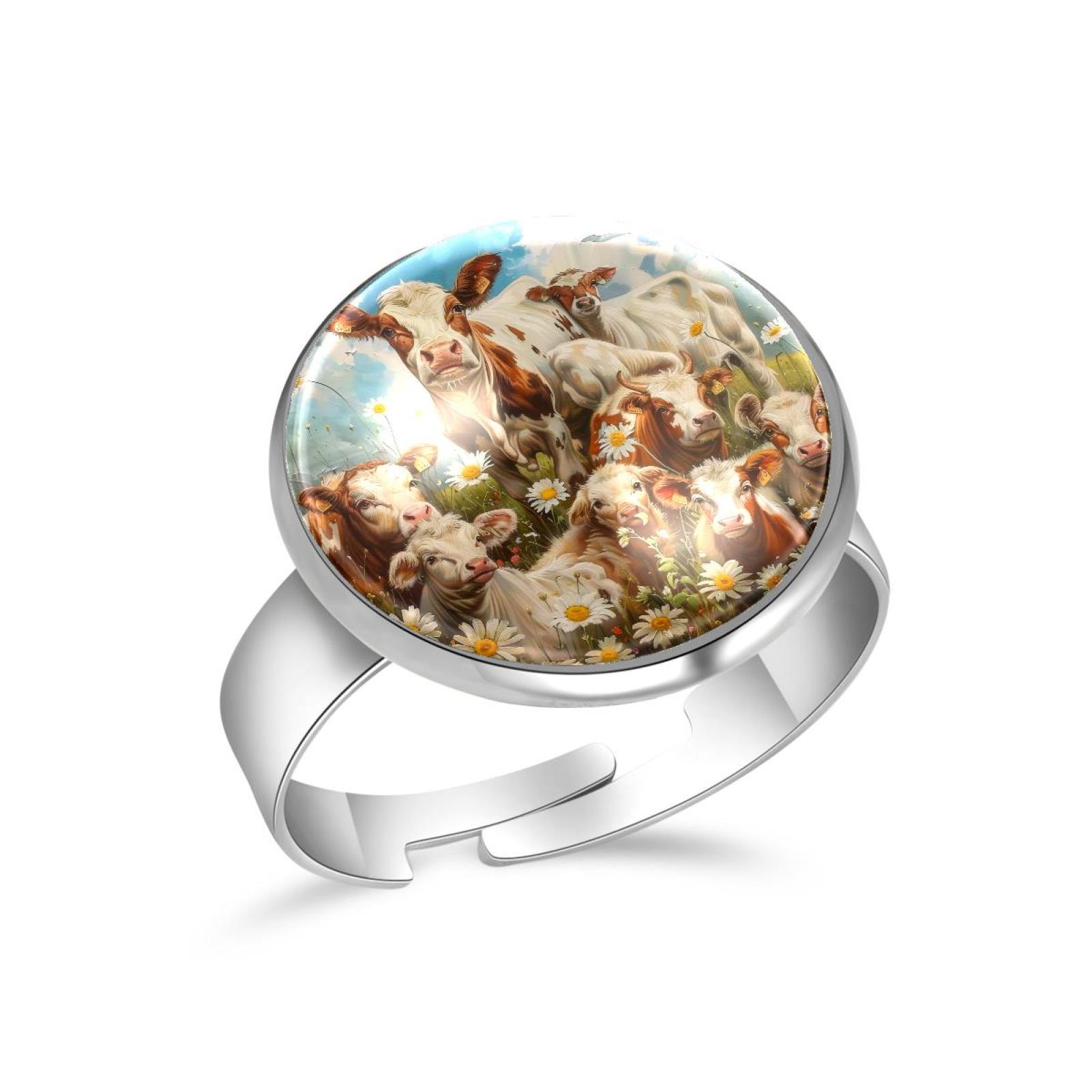 PhooArto Farm Animals and Daisy Flowers Stainless Steel Rings for Women ...