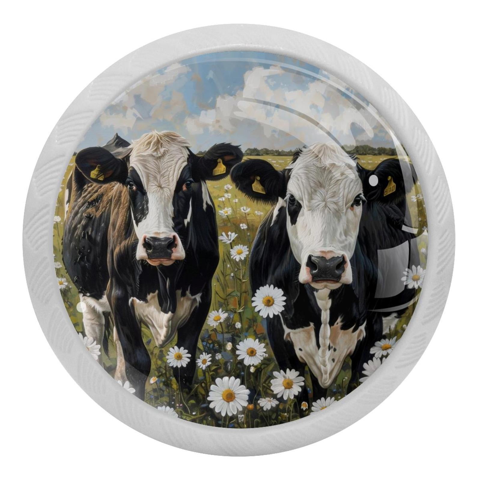 PhooArto Farm Cows Daisy Flowers 4 PCS Crystal Glass Cabinet Knobs ...