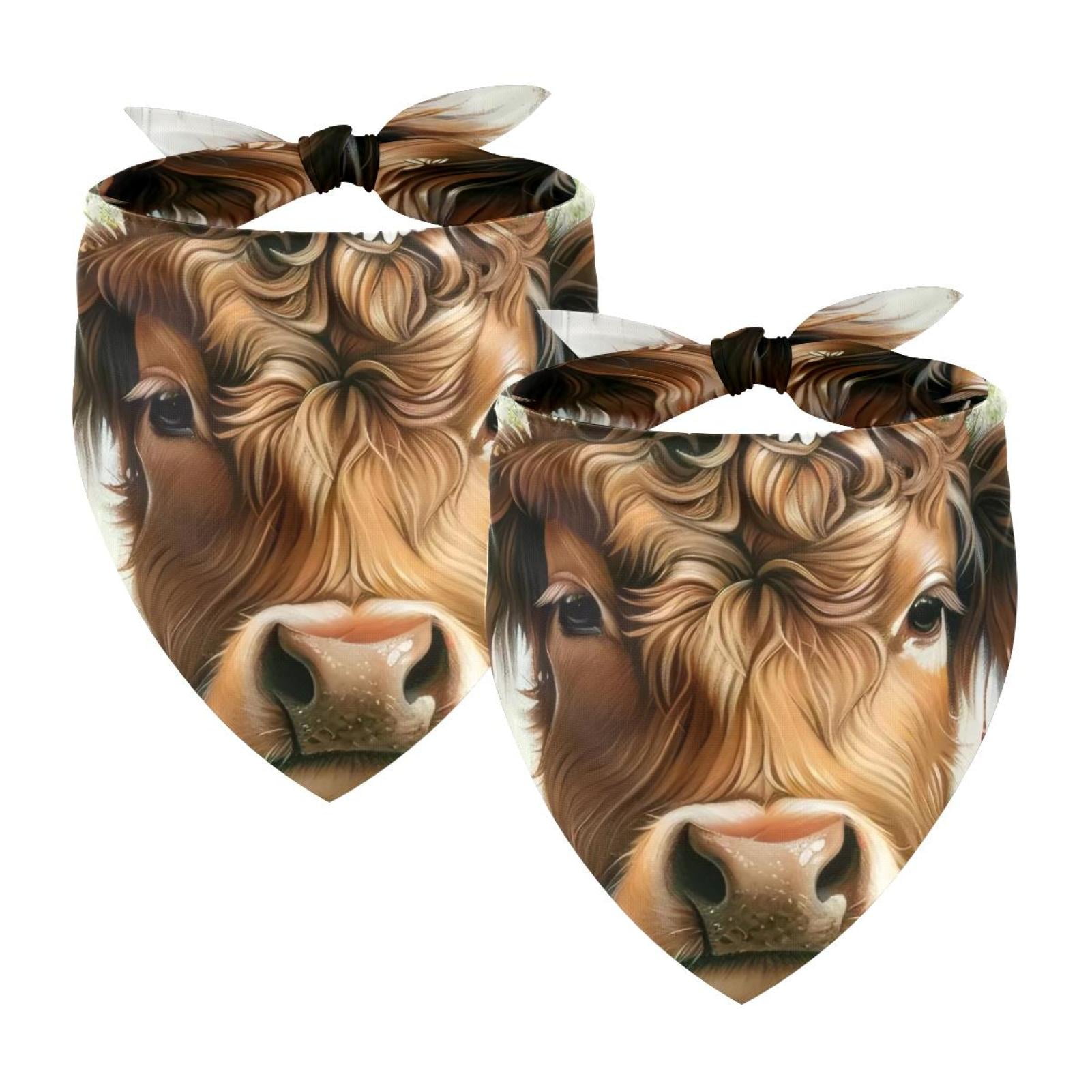 PhooArto Farmhouse Cow Calf Daisy Floral Dog Bandanas, 2 Pack Soft ...