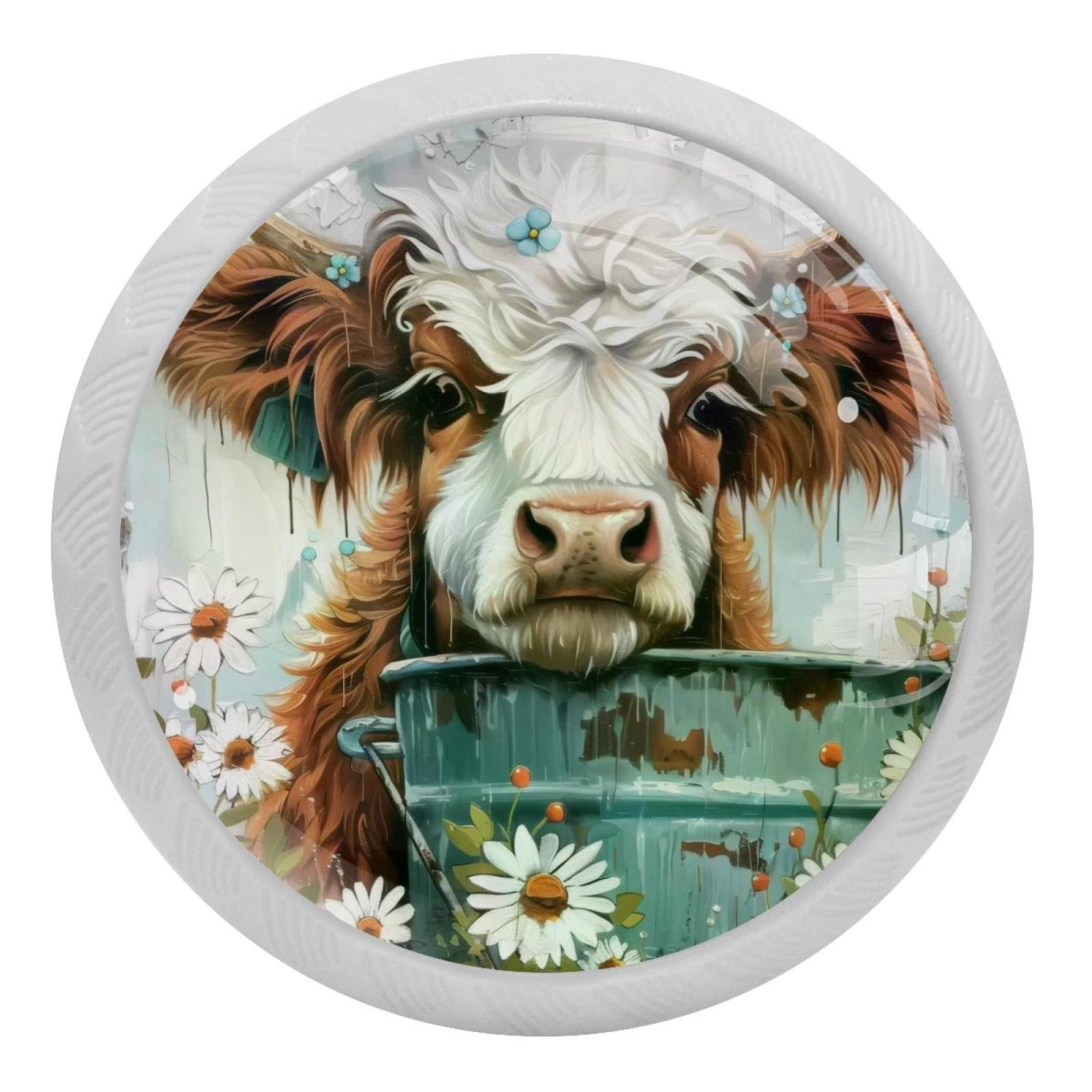 PhooArto Farmhouse Cute Calf Daisy Floral 4 PCS Crystal Glass Cabinet ...