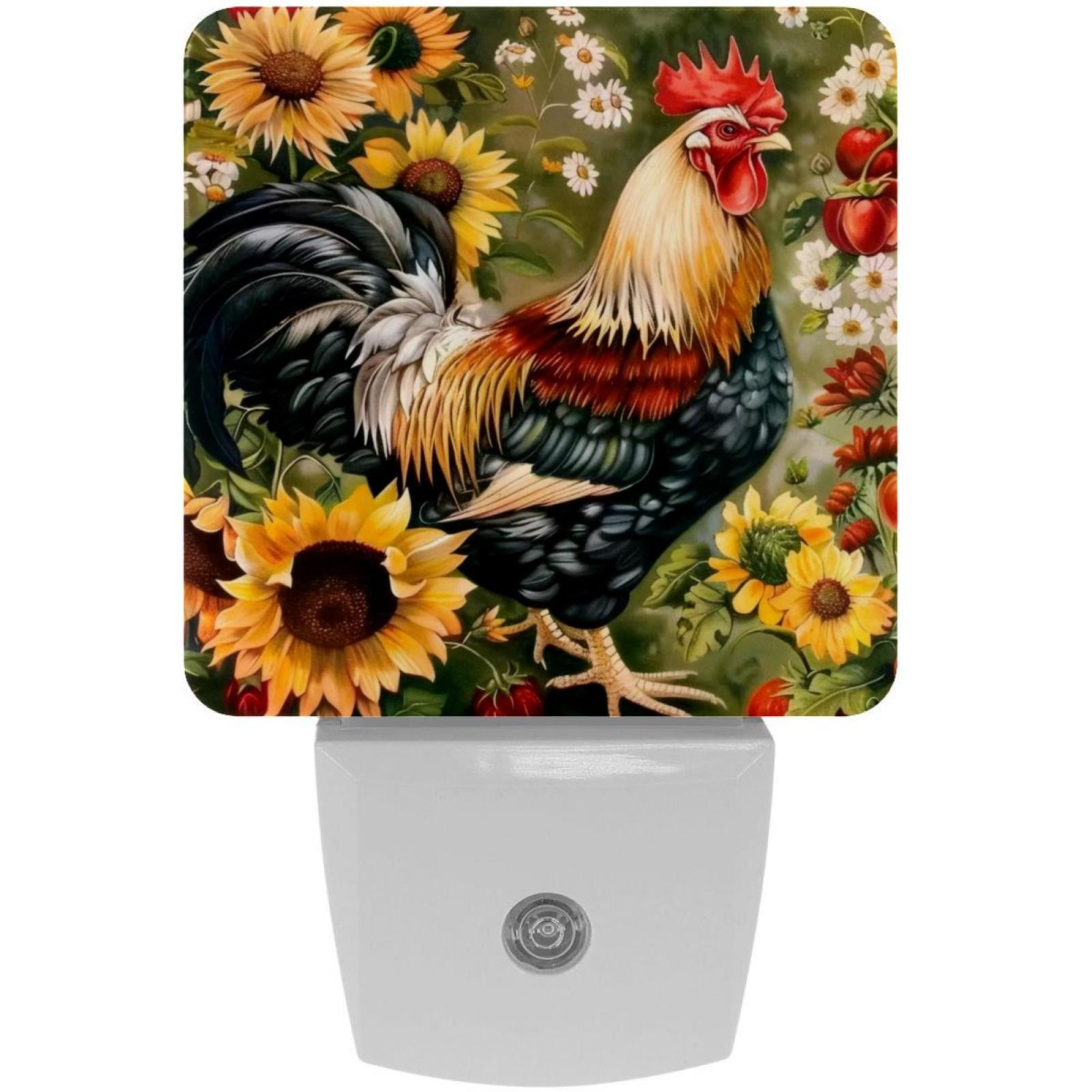 PhooArto Farmhouse Rooster Sunflower Plug in LED Night Light Auto ...