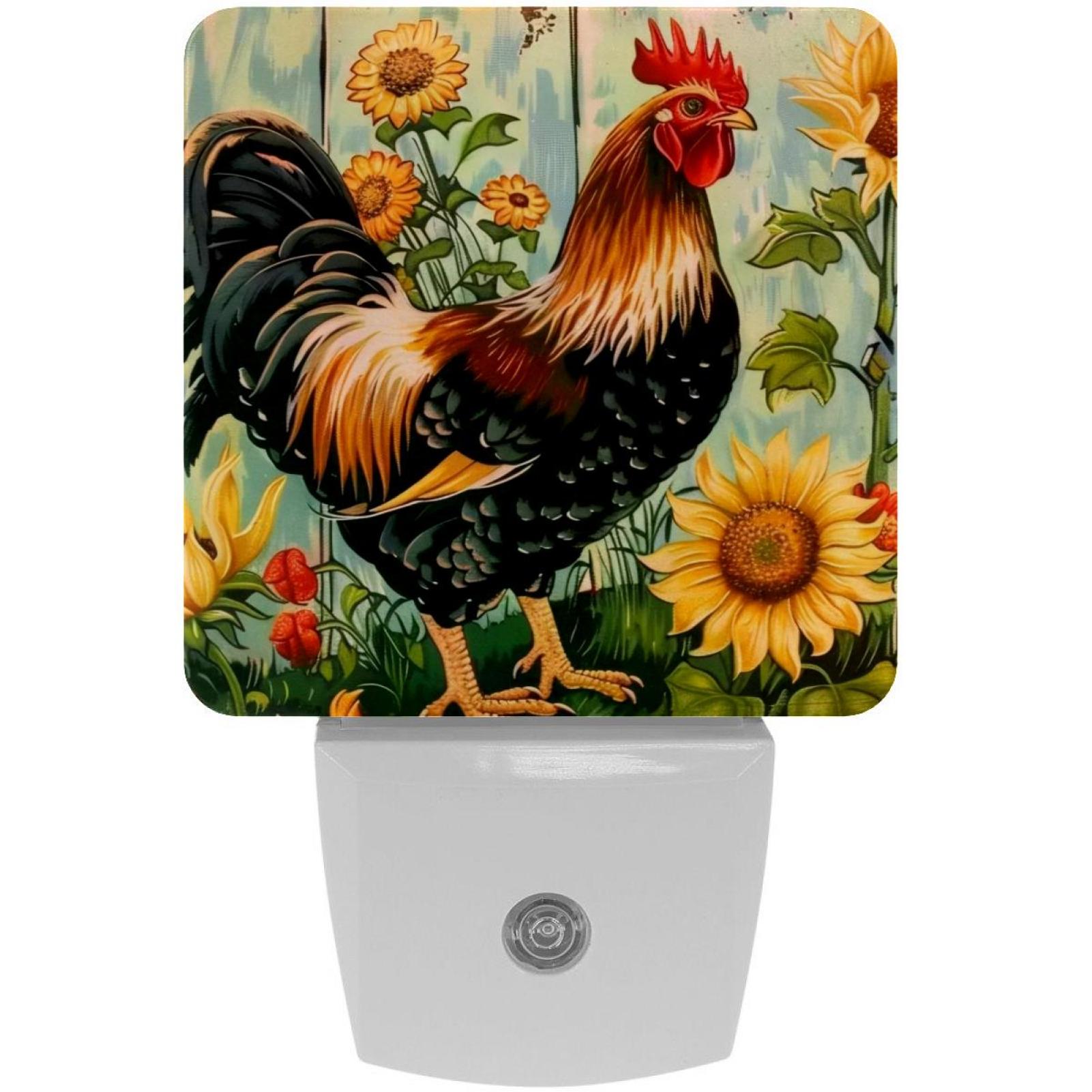 PhooArto Farmhouse Sunflower Rooster Plug in LED Night Light Auto ...