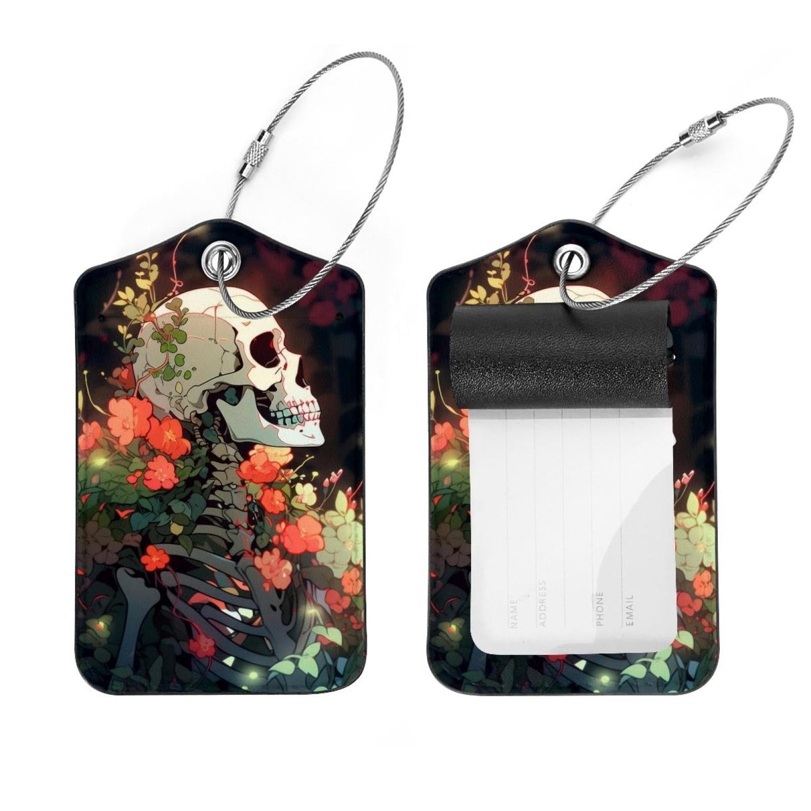 PhooArto Floral Skeleton Luggage Tags with Stainless Steel Loop, 2 Pack ...