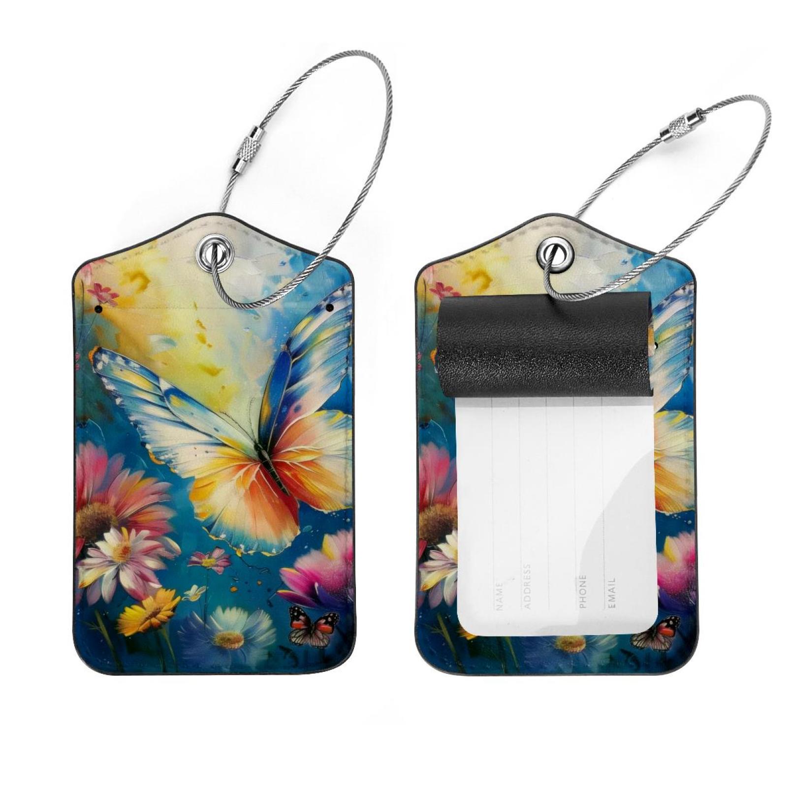 PhooArto Flowers Butterfly Luggage Tags with Stainless Steel Loop, 2 ...