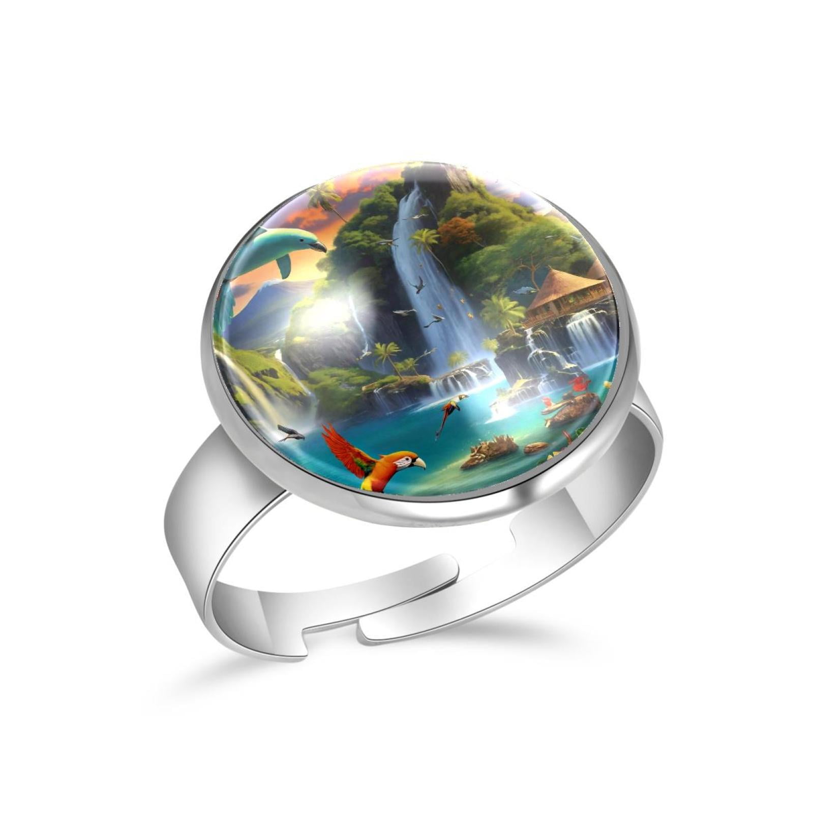 PhooArto Flying Parrots Dolphins Waterfall Stainless Steel Rings for ...