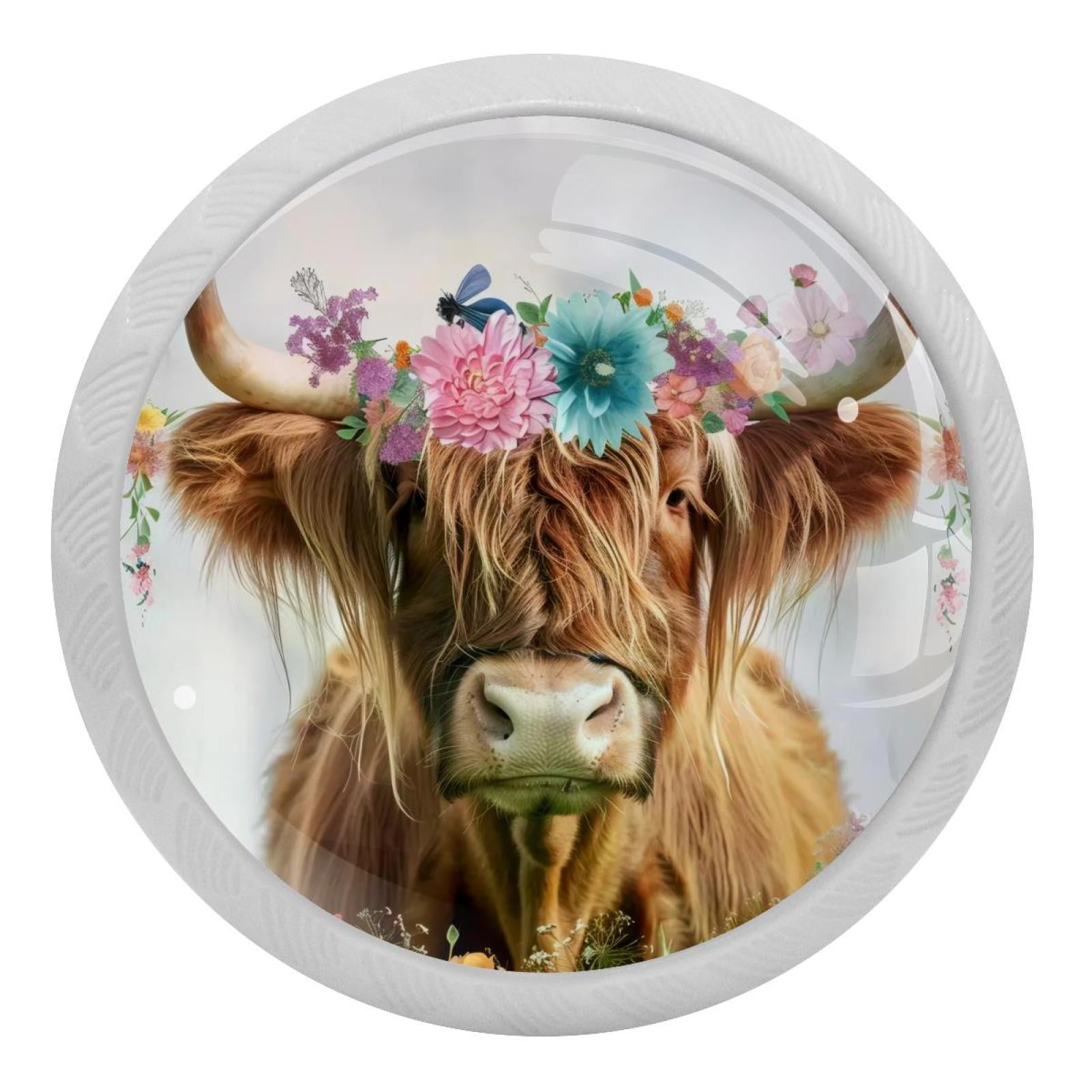 PhooArto Funny Cow Cattle Flowers Garland 4 PCS Crystal Glass Cabinet ...