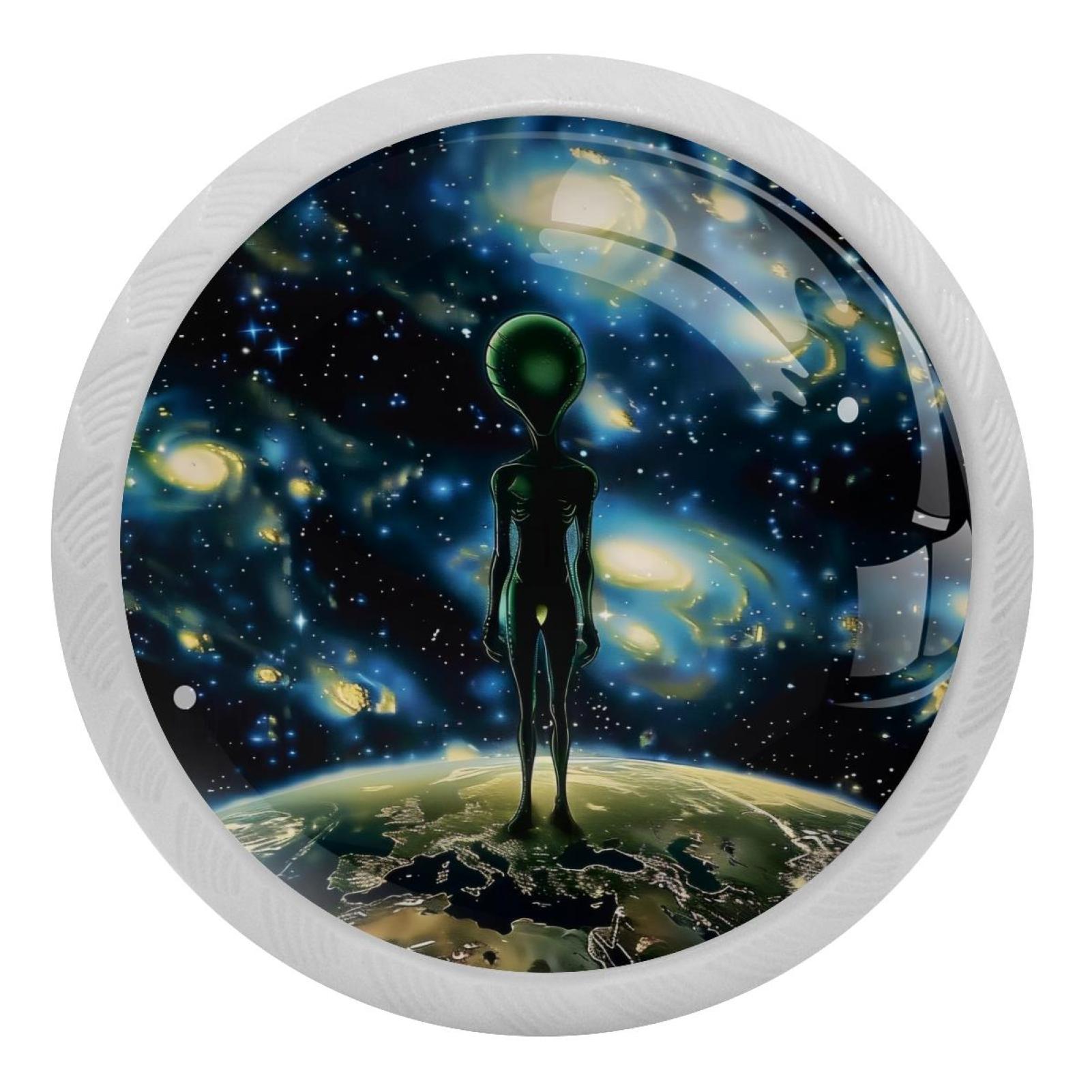PhooArto Galaxy Alien Stands Earth 4 PCS Crystal Glass Cabinet Knobs ...