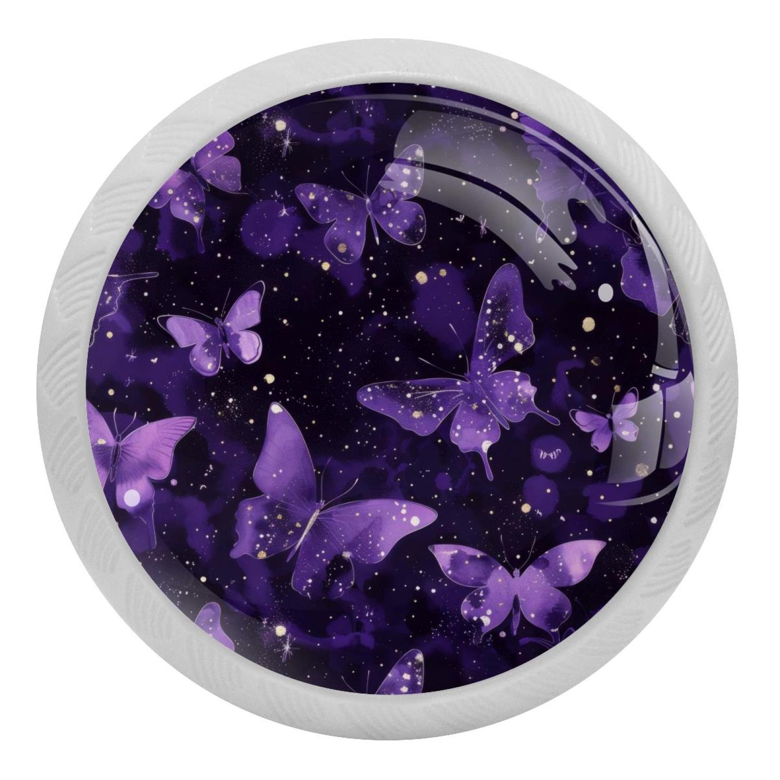 PhooArto Galaxy Butterfly Purple Pattern 4 PCS Crystal Glass Cabinet ...