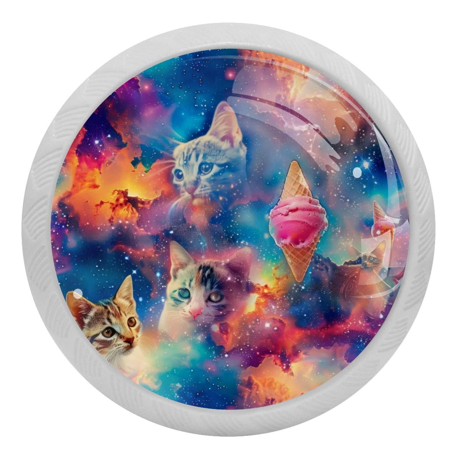 PhooArto Galaxy Cat Ice Cream 4 PCS Crystal Glass Cabinet Knobs, Drawer ...
