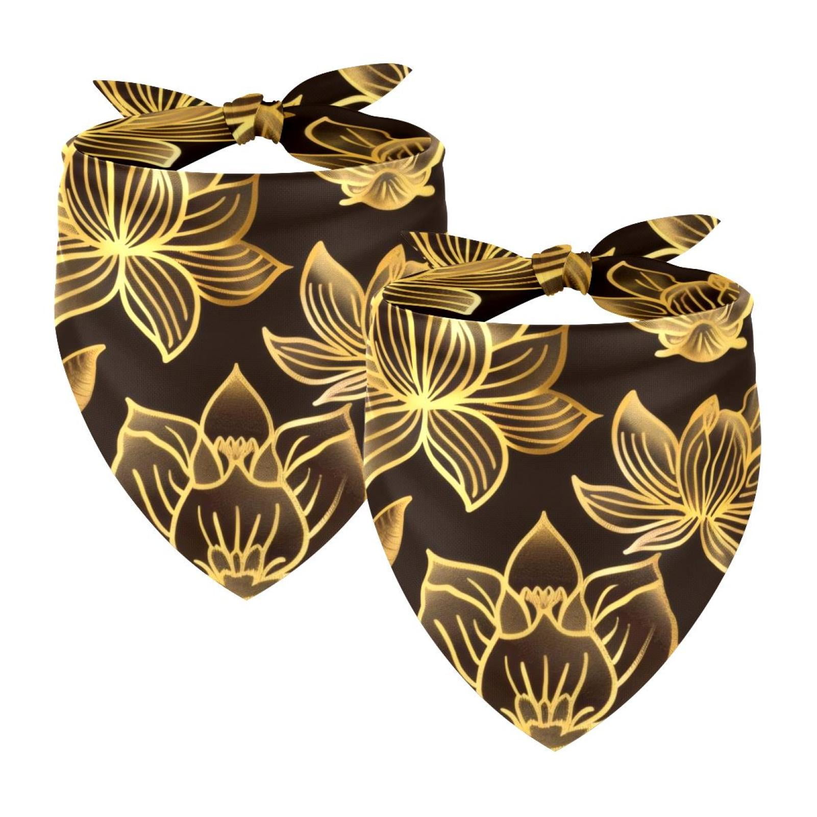 PhooArto Golden Lotus Flower Pattern Dog Bandanas, 2 Pack Soft Washable ...